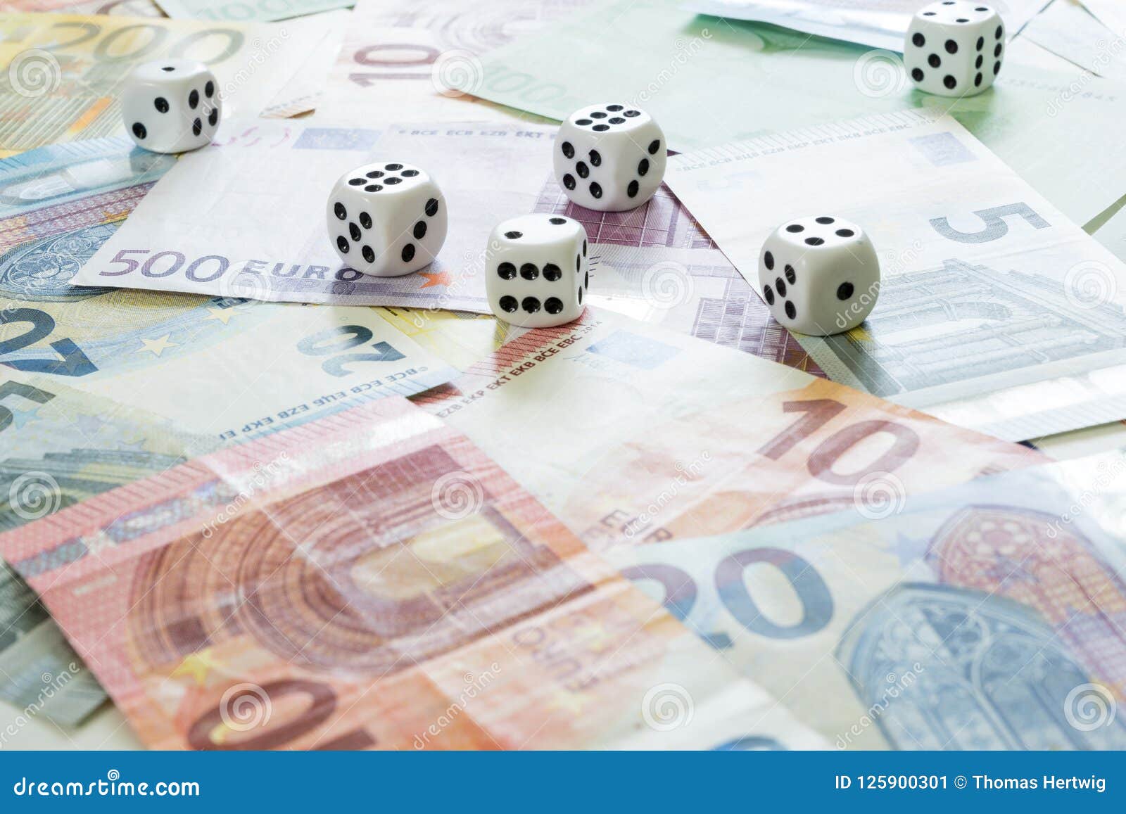 Different Euro Banknotes and Dices Wih Dice Box. Concept of Gambling ...