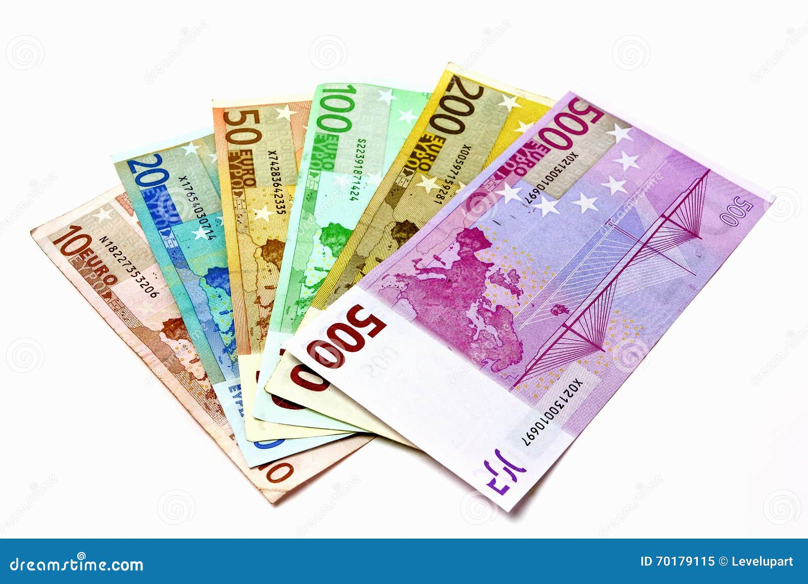 Different Euro Bills are Spread Out on a Table in the Form of a Stock ...