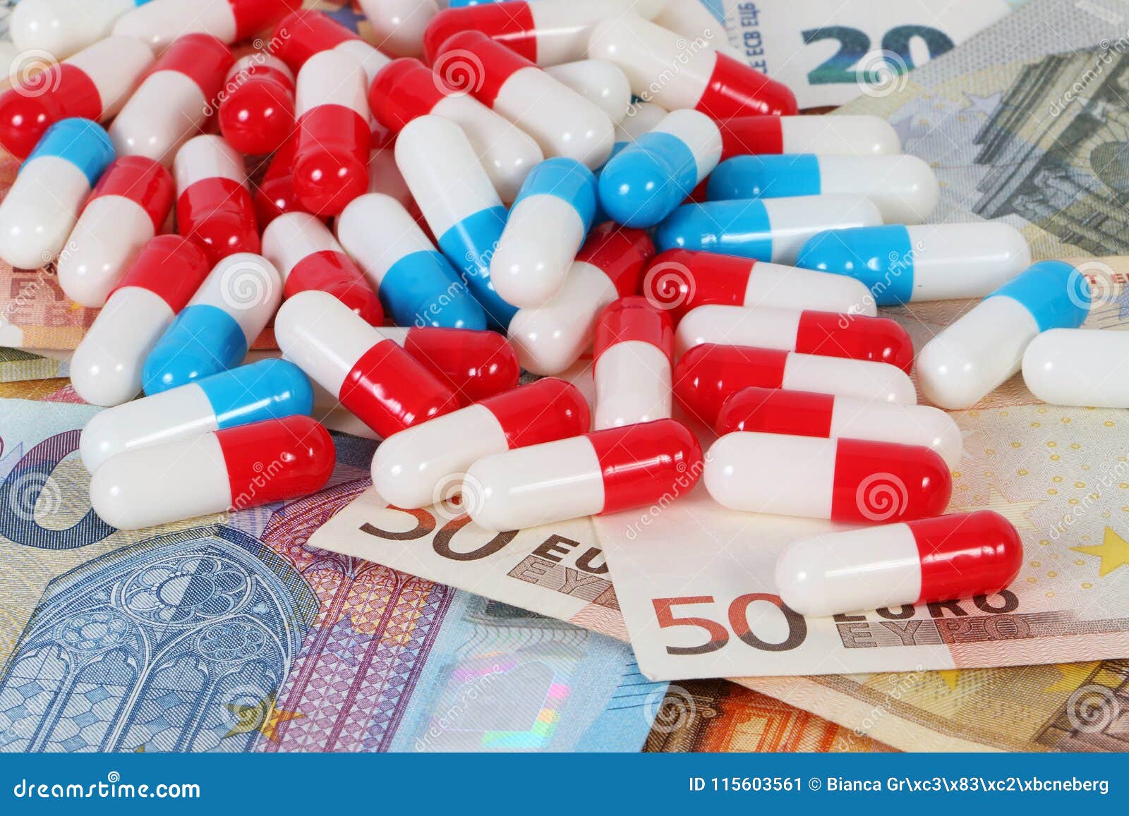 Different Euros and Capsules in the Studio Stock Image - Image of drug ...