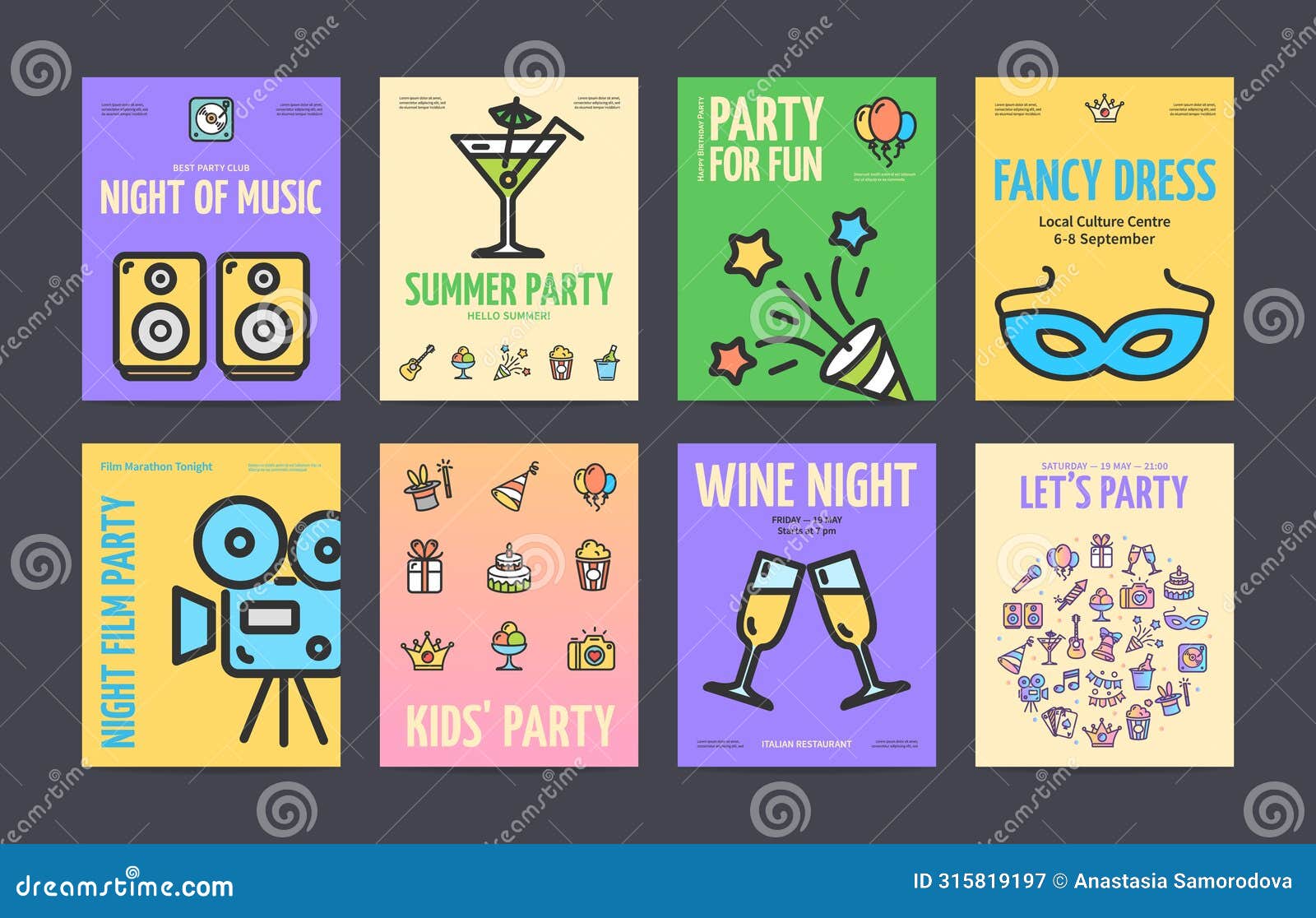 Different Events Party Concept Placard Poster Invitation Banner Card ...