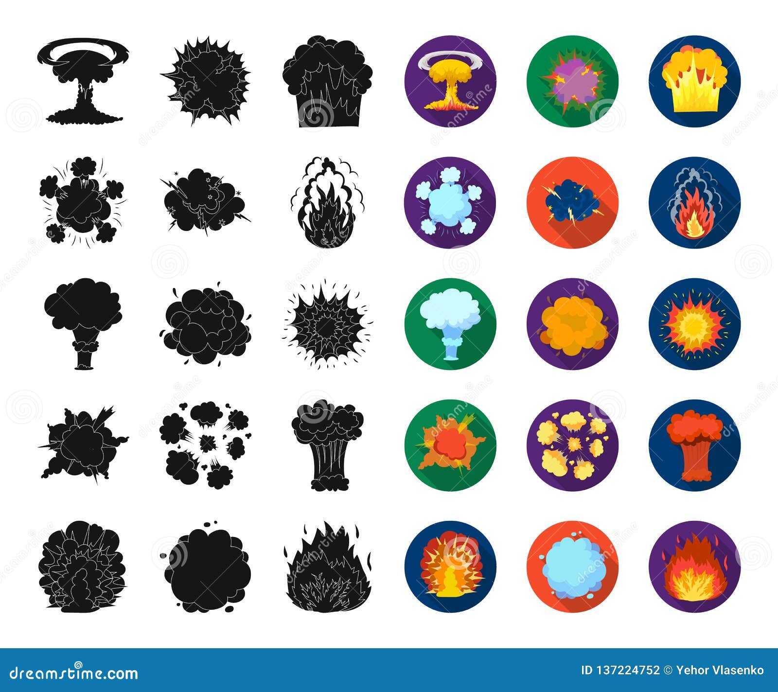 Different Explosions Black,flat Icons in Set Collection for Design ...