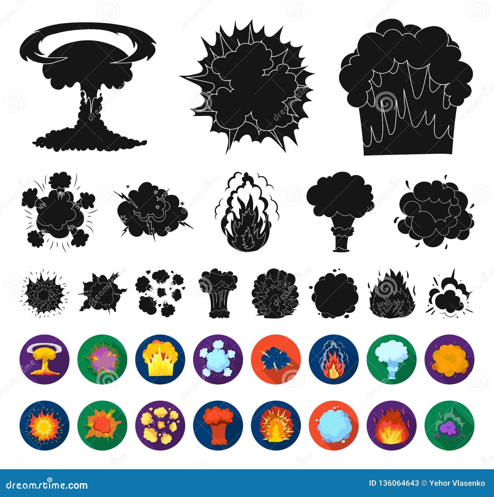 Different Explosions Black,flat Icons in Set Collection for Design ...