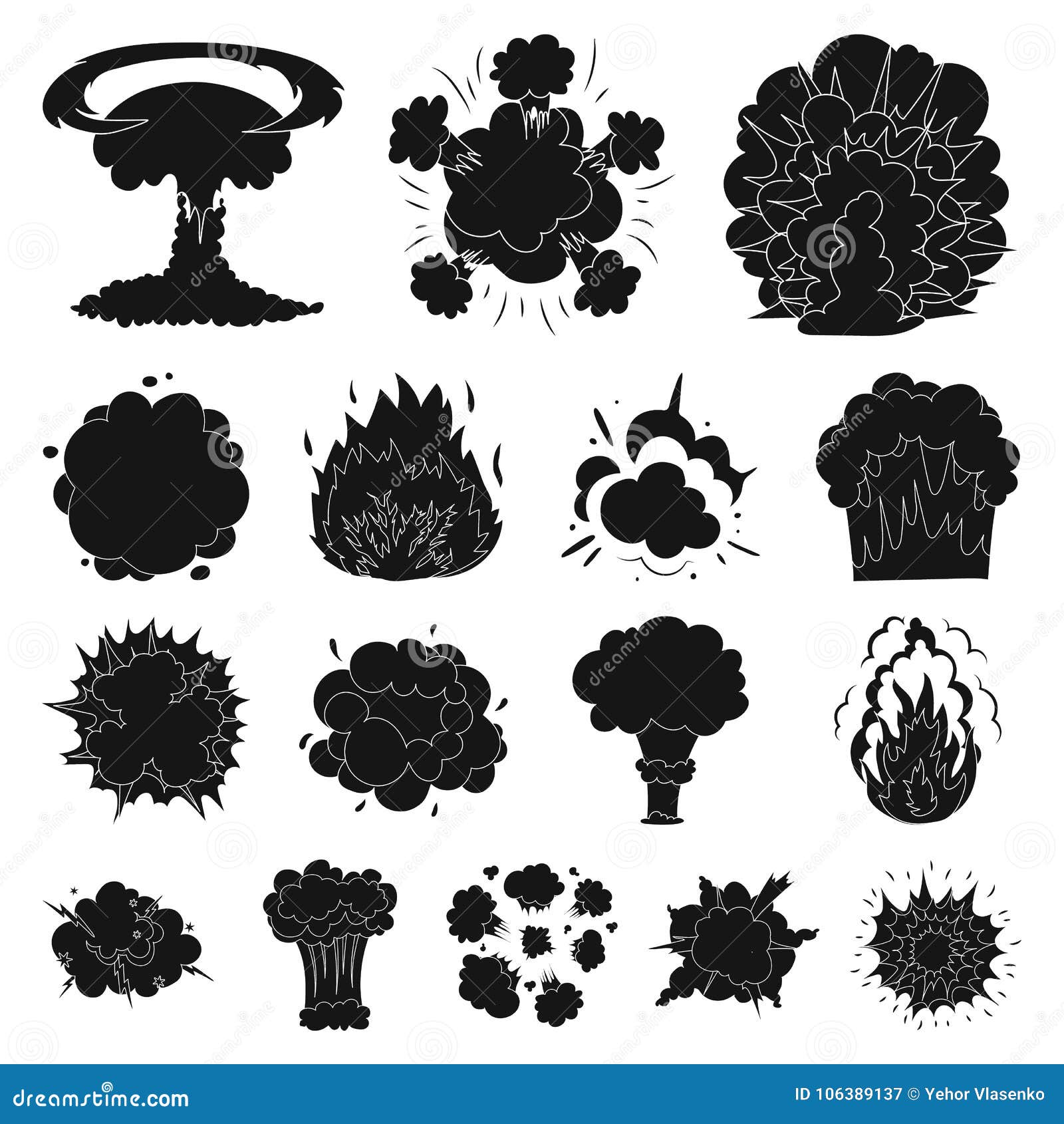 Different Explosions Black Icons in Set Collection for Design.Flash and ...