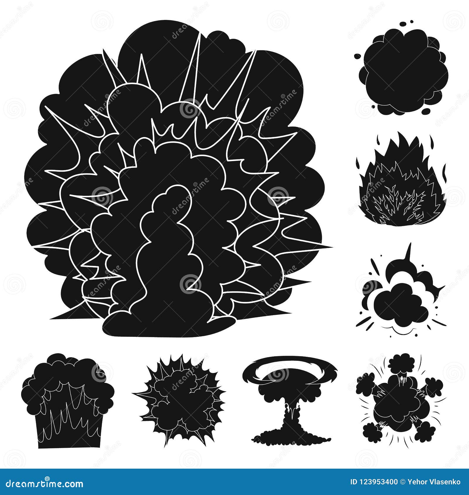 Different Explosions Black Icons in Set Collection for Design.Flash and ...
