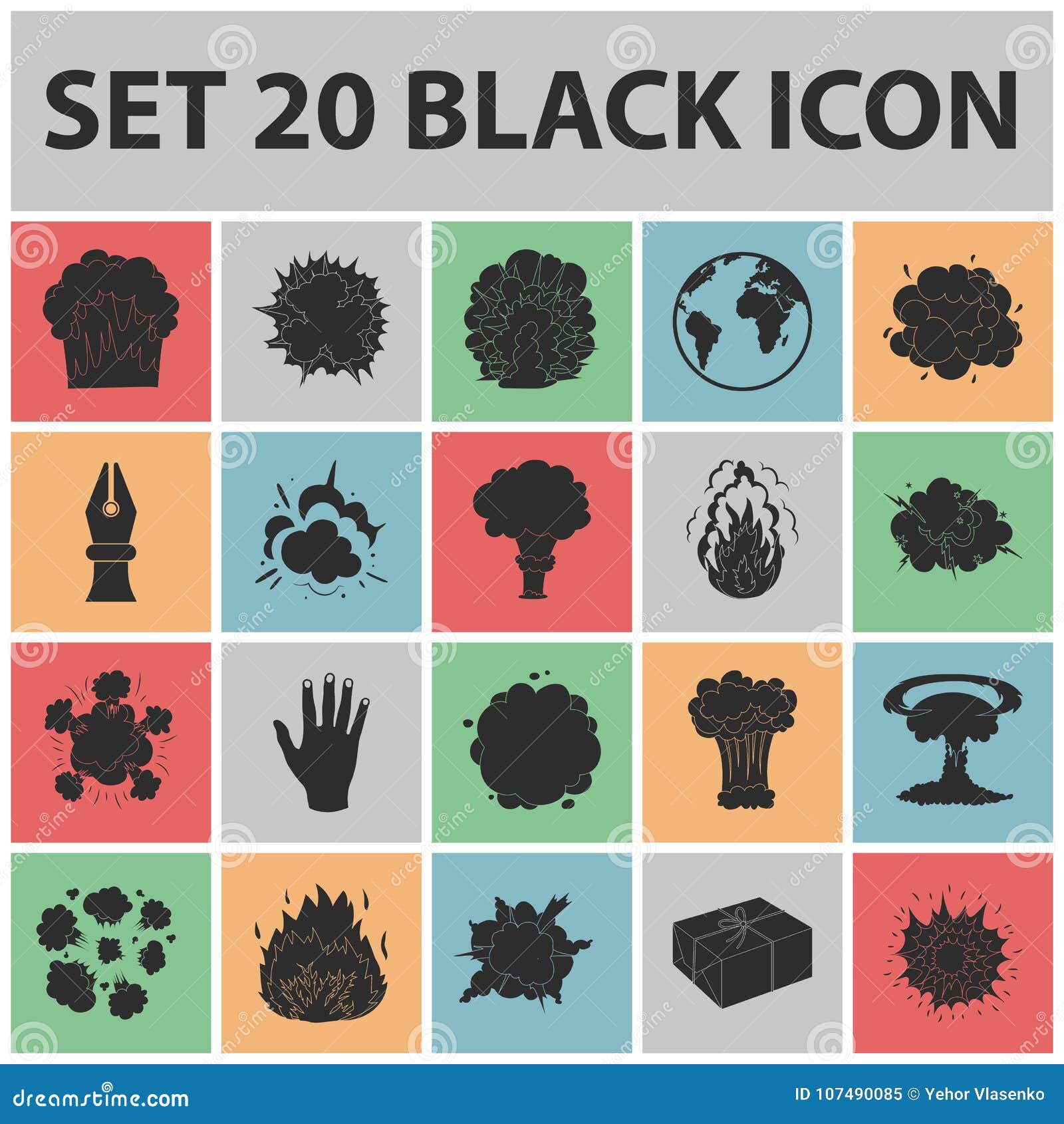 Different Explosions Black Icons in Set Collection for Design.Flash and ...