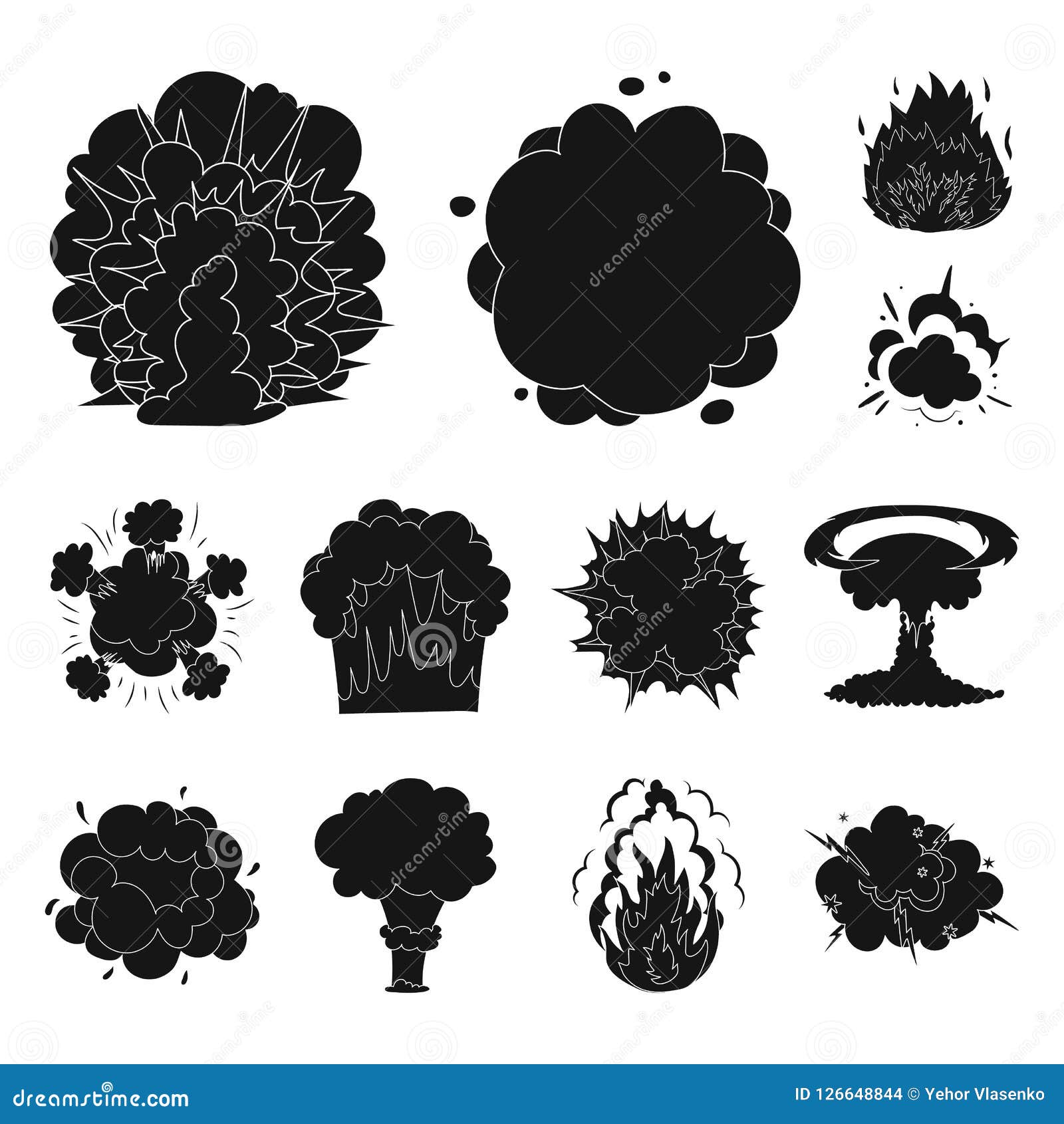 Different Explosions Black Icons in Set Collection for Design.Flash and ...