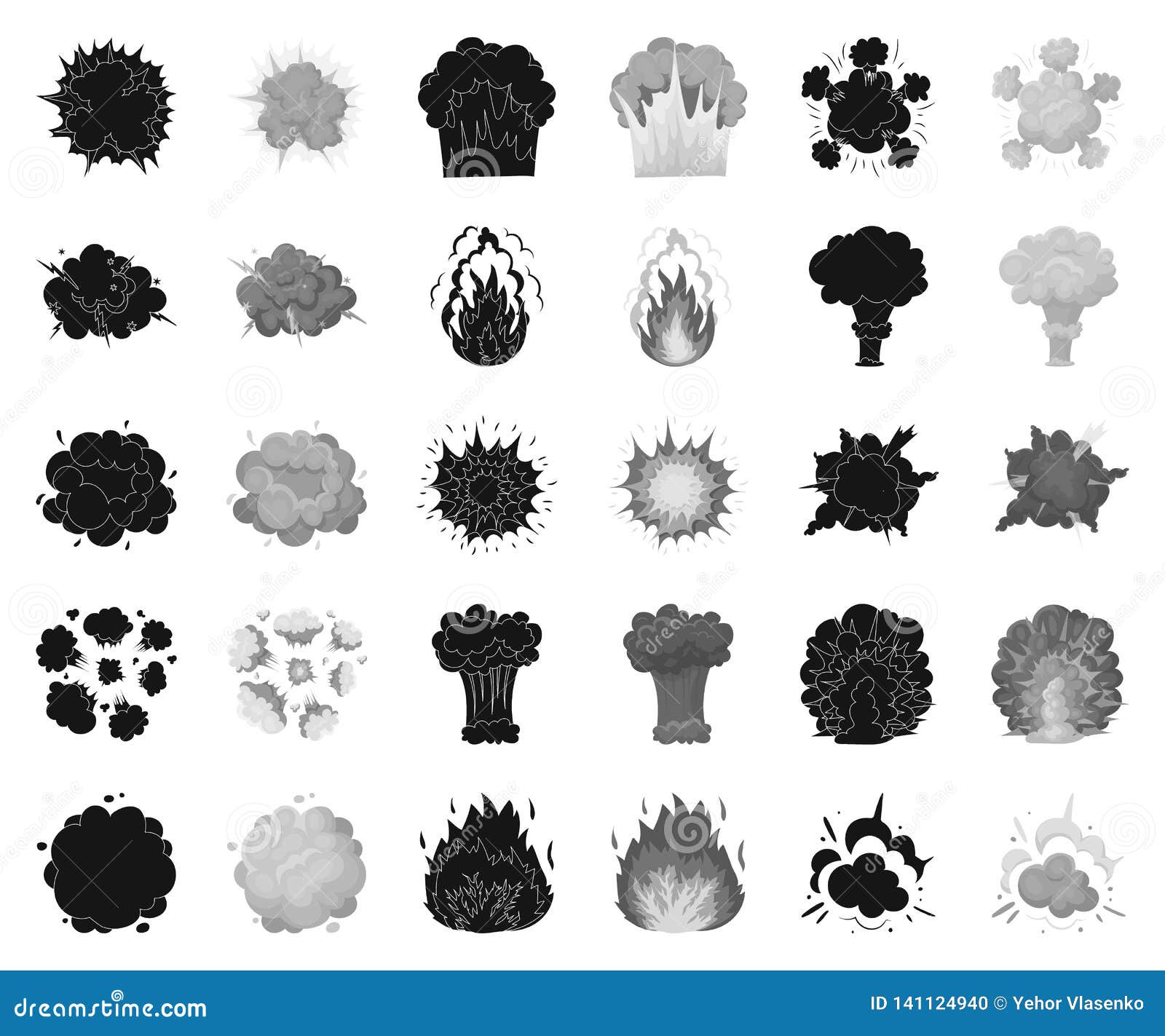 Different Explosions Black,monochrome Icons in Set Collection for ...