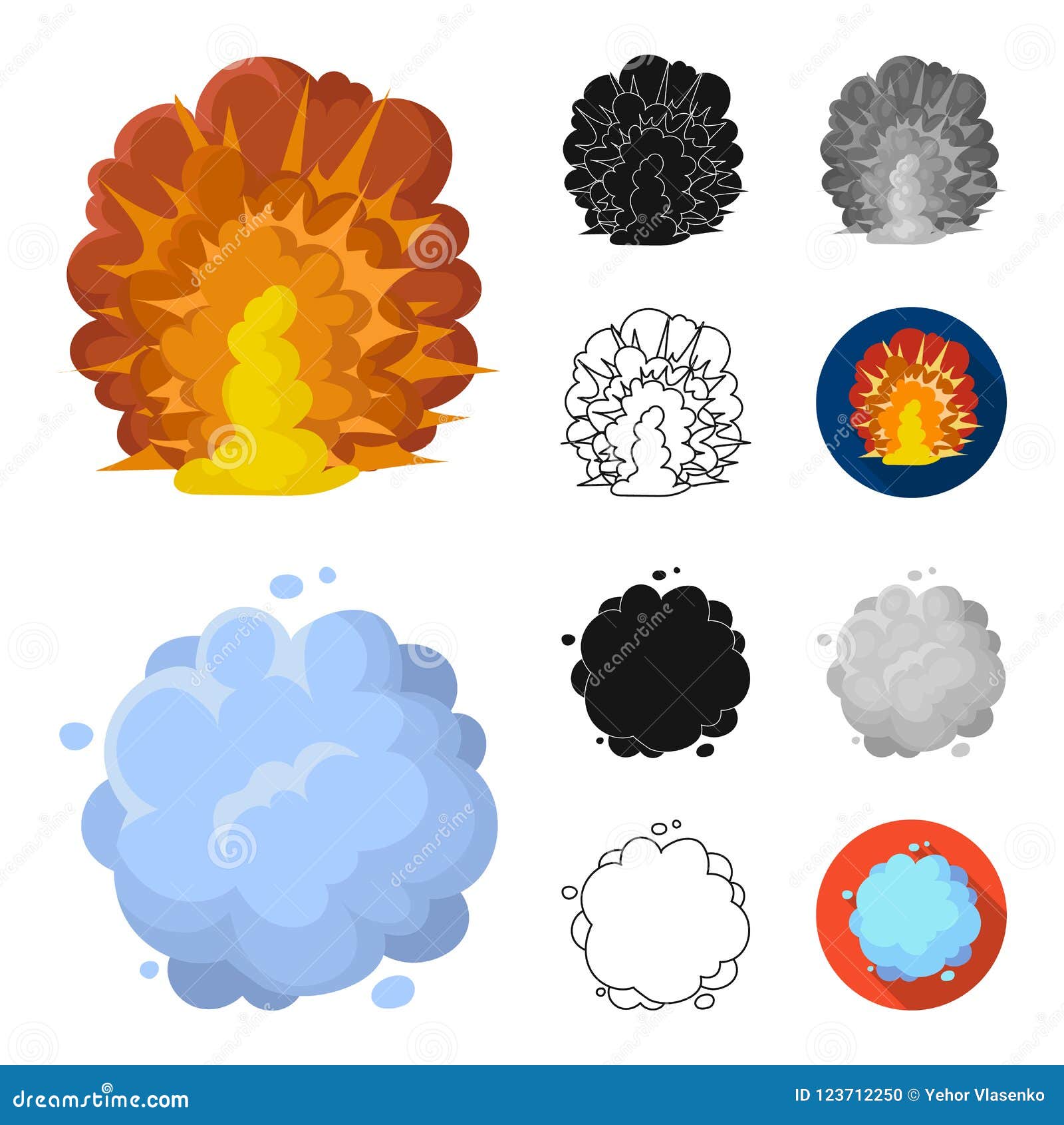 Different Explosions Cartoon,black,flat,monochrome,outline Icons in Set ...