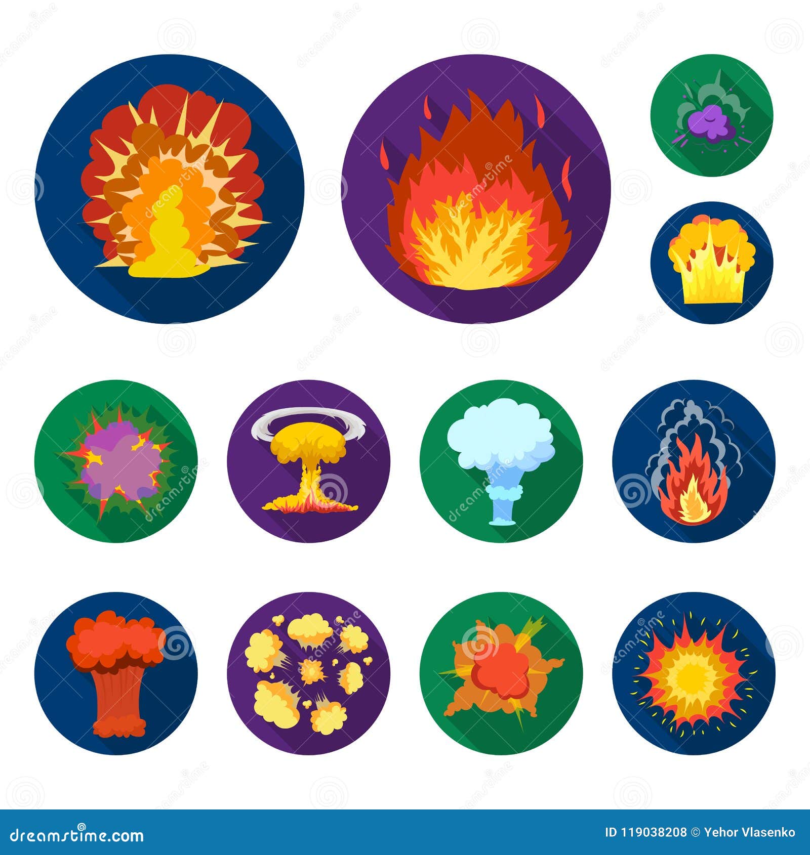 Different Explosions Flat Icons in Set Collection for Design.Flash and ...