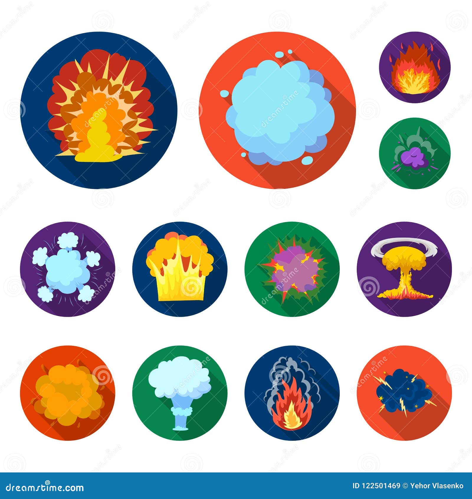 Different Explosions Flat Icons in Set Collection for Design.Flash and ...