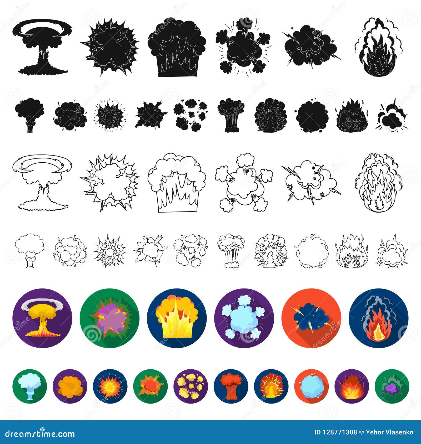 Different Explosions Flat Icons in Set Collection for Design.Flash and ...