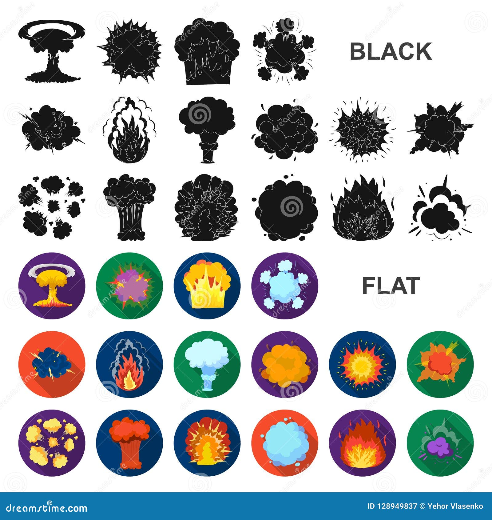 Different Explosions Flat Icons in Set Collection for Design.Flash and ...