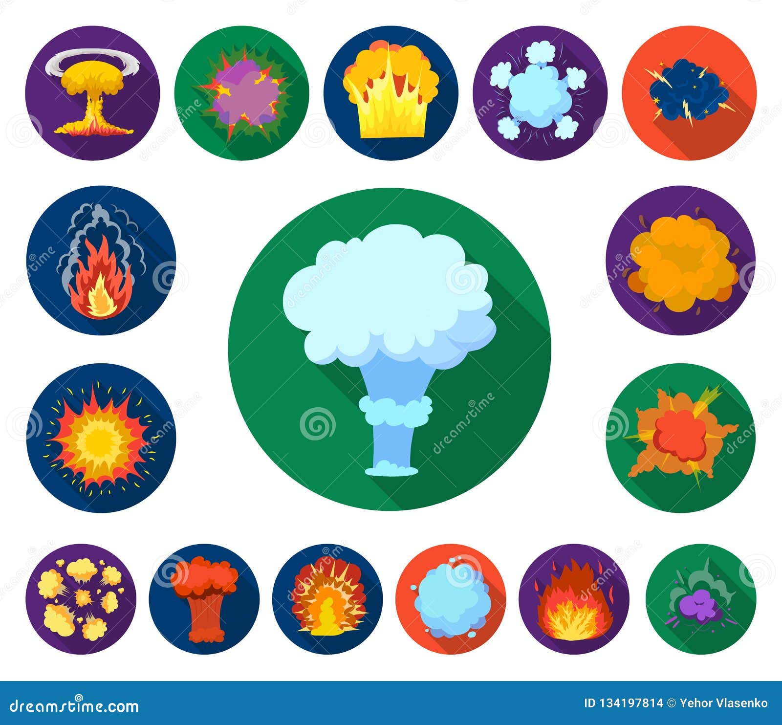 Different Explosions Flat Icons in Set Collection for Design.Flash and ...