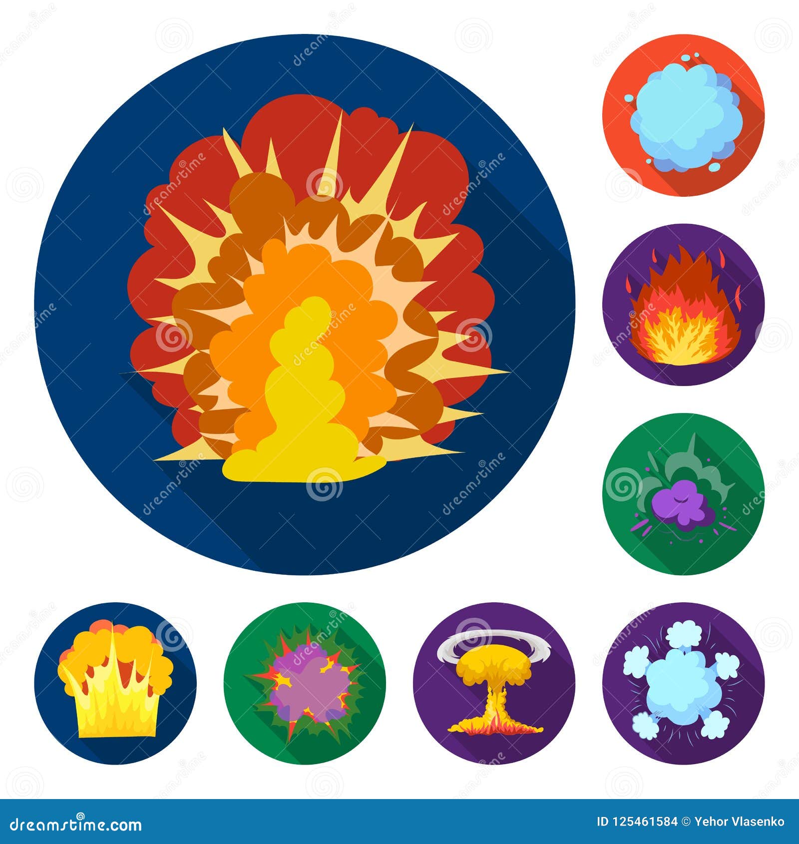 Different Explosions Flat Icons in Set Collection for Design.Flash and ...