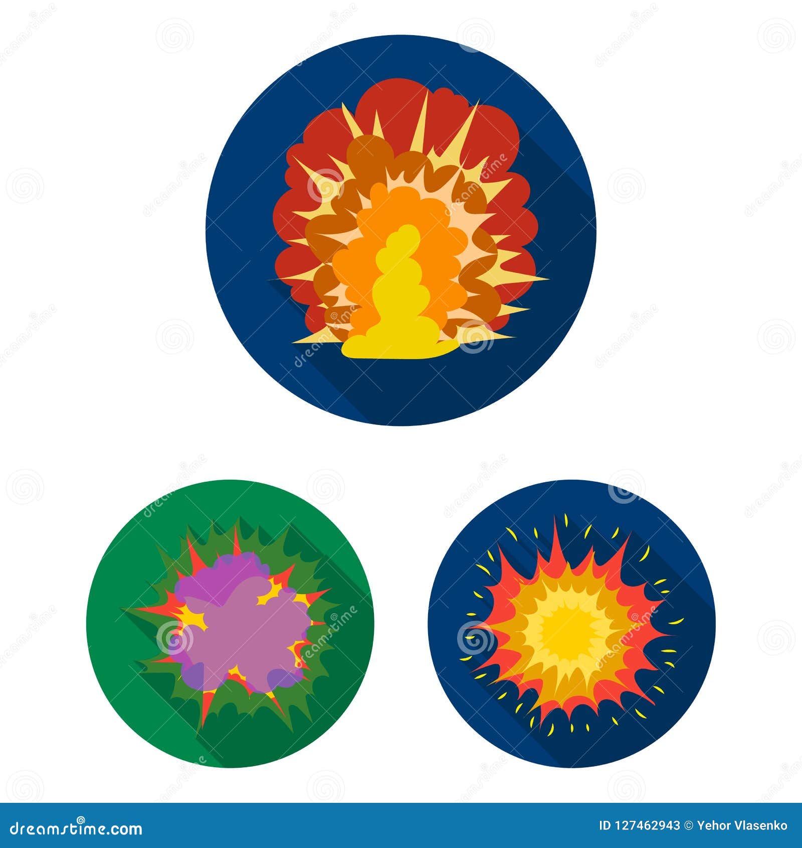 Different Explosions Flat Icons in Set Collection for Design.Flash and ...