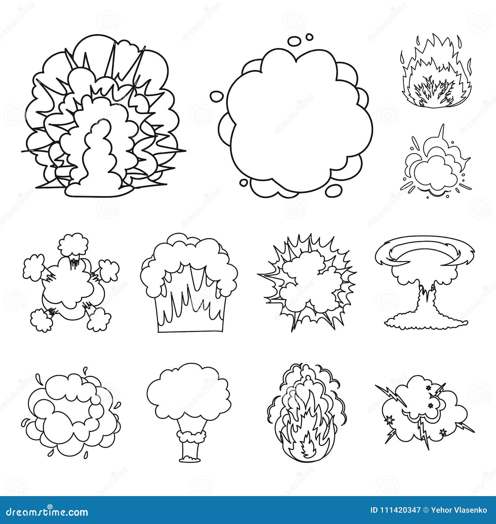 Different Explosions Outline Icons in Set Collection for Design.Flash ...