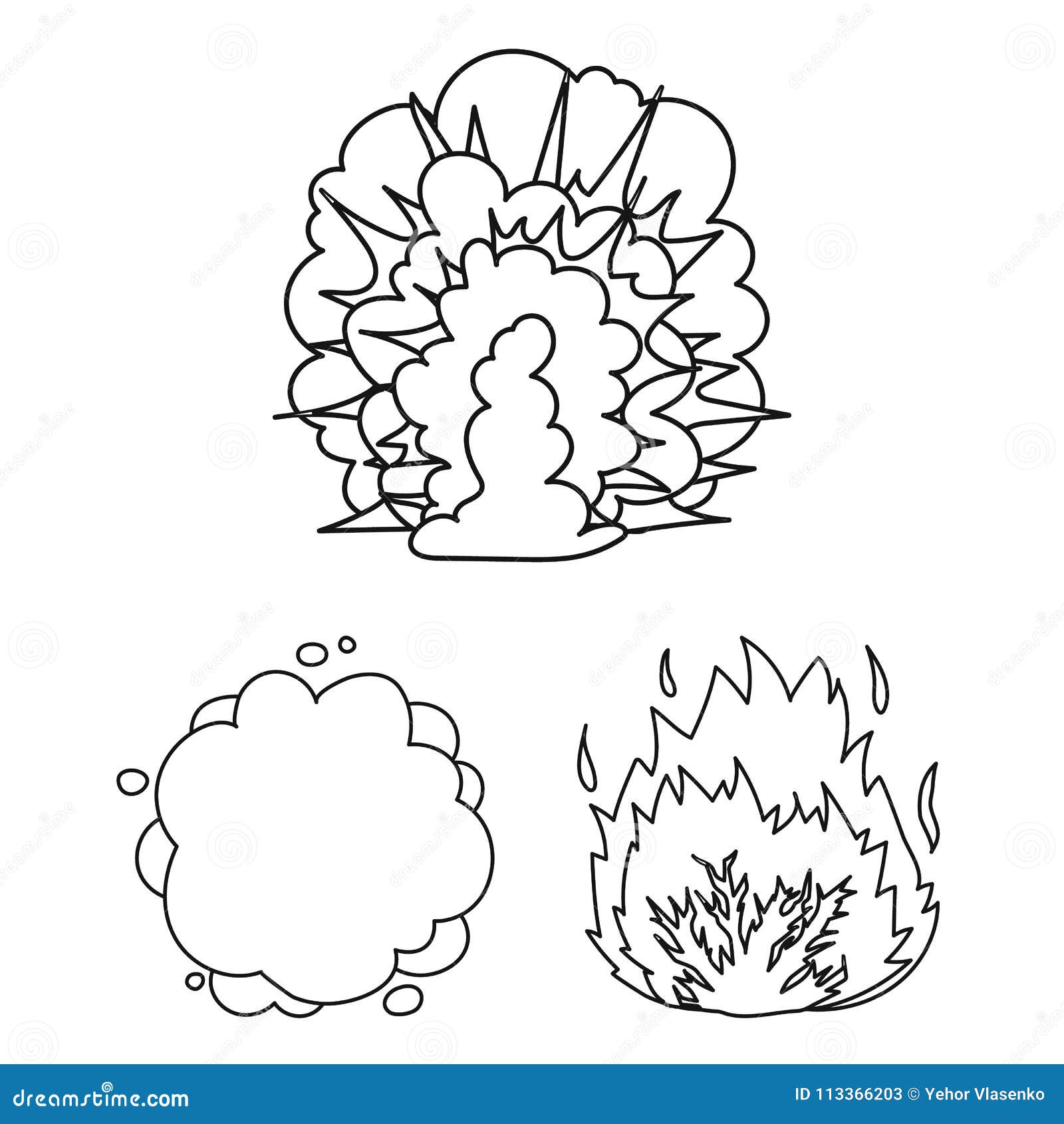 Different Explosions Outline Icons in Set Collection for Design.Flash ...