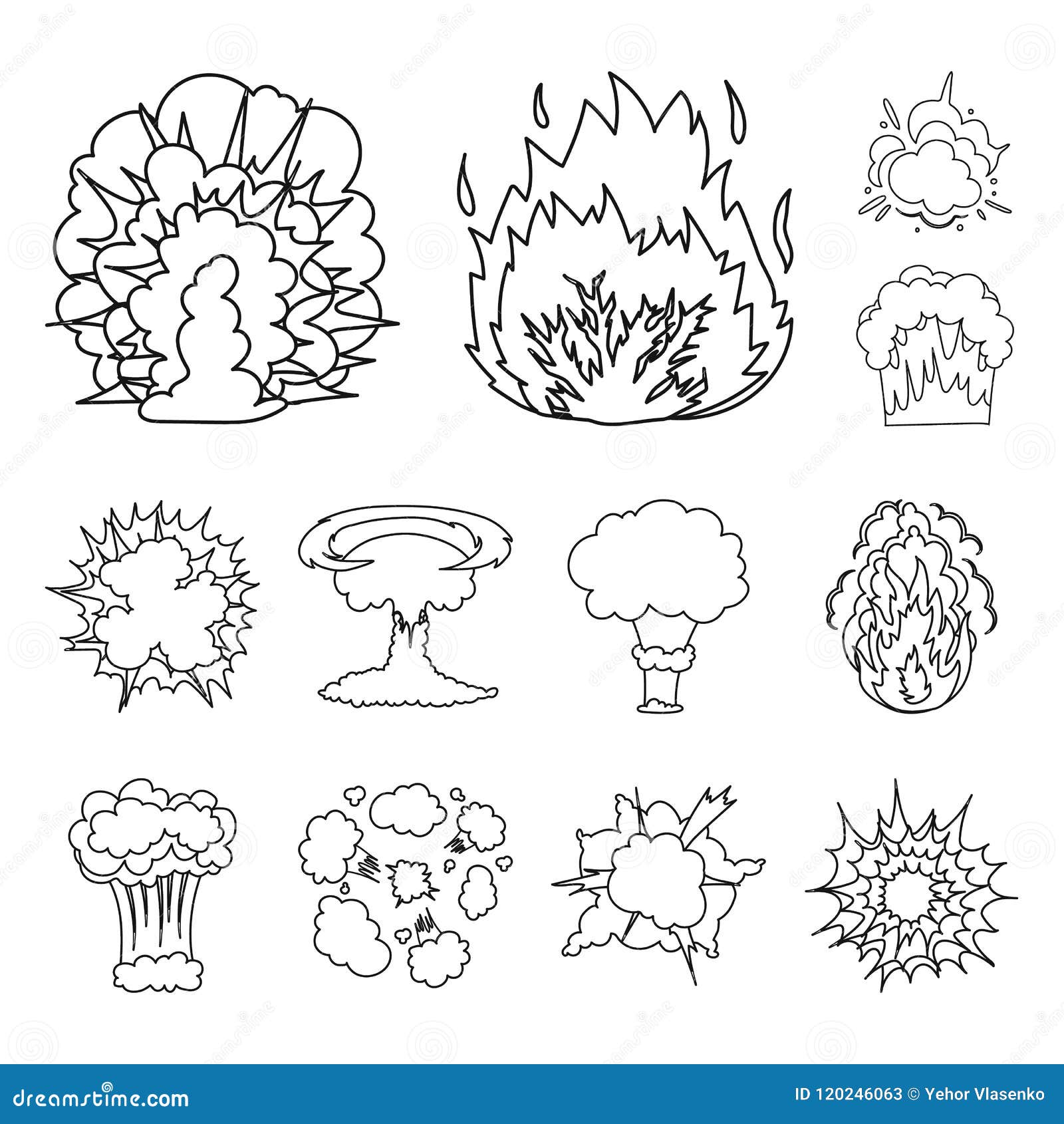 Different Explosions Outline Icons in Set Collection for Design.Flash ...