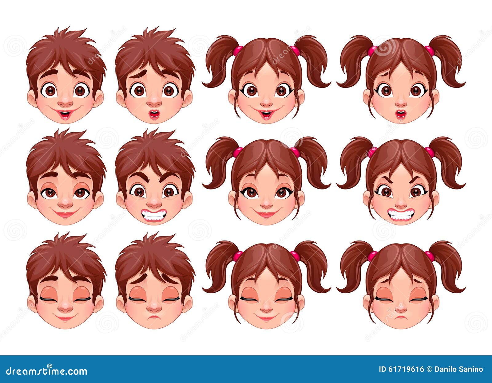 Different Expressions of Boy and Girl Stock Vector - Illustration of ...