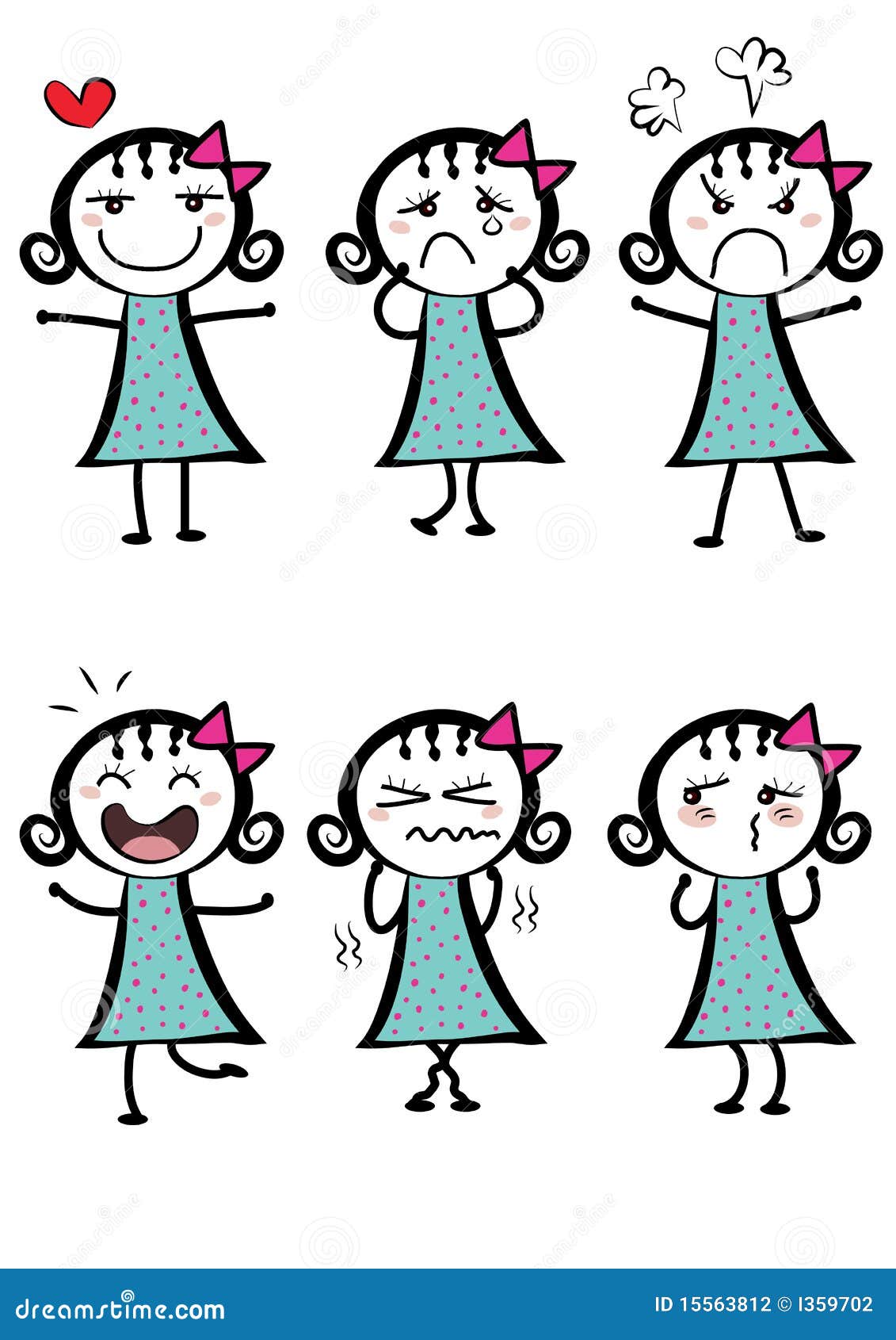 Different Expressions of a Cartoon Girl Stock Illustration ...