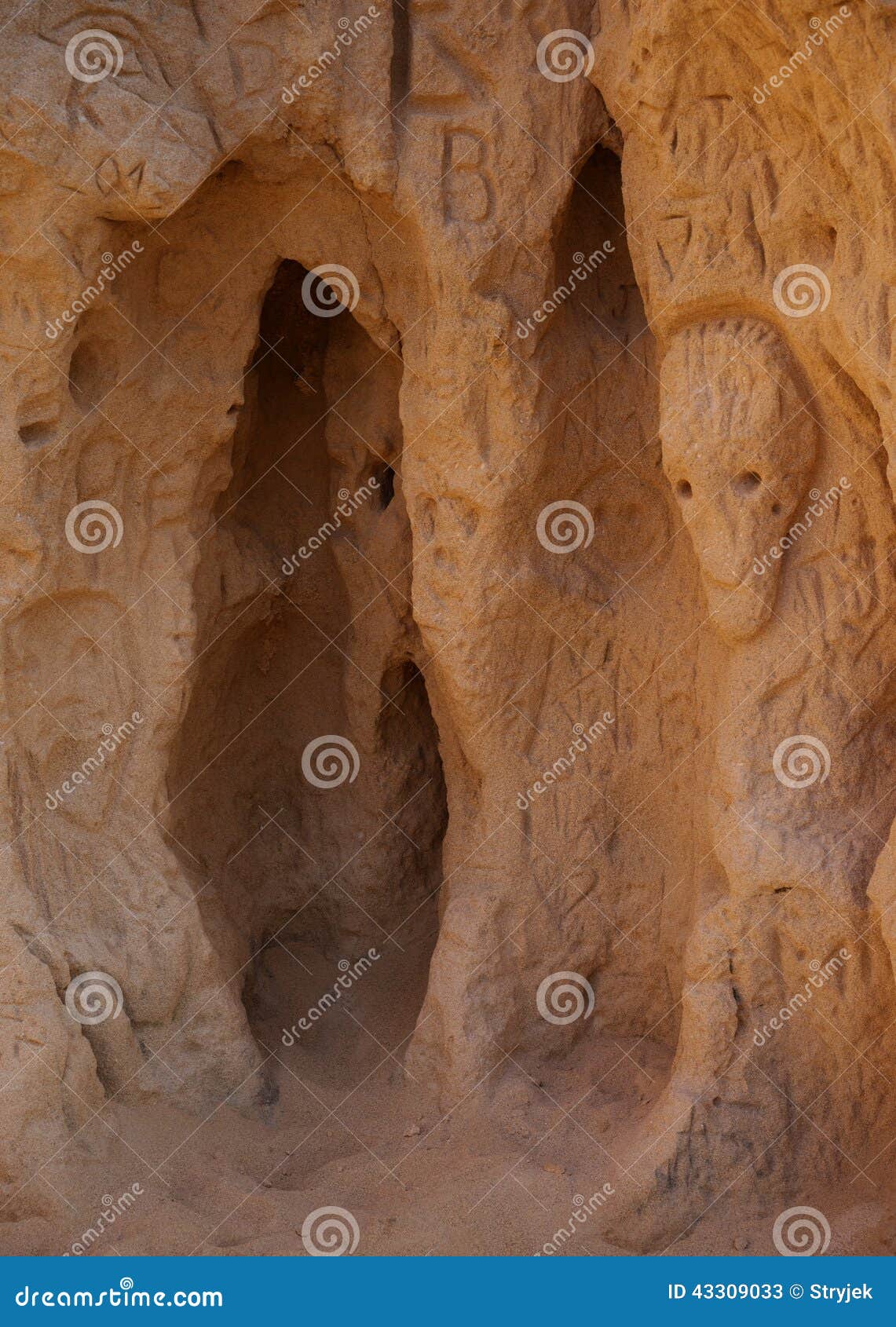 Different Face Art on Cave Walls Stock Image - Image of unique, face ...