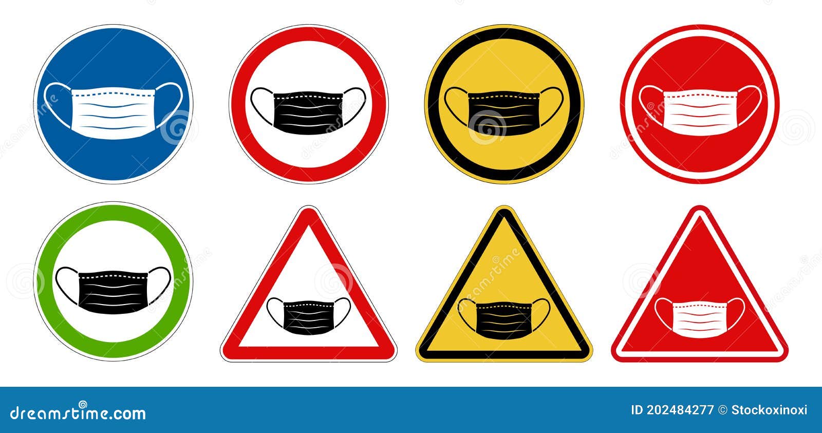 Different Face Mask Warning Signs Stock Vector - Illustration of sign ...