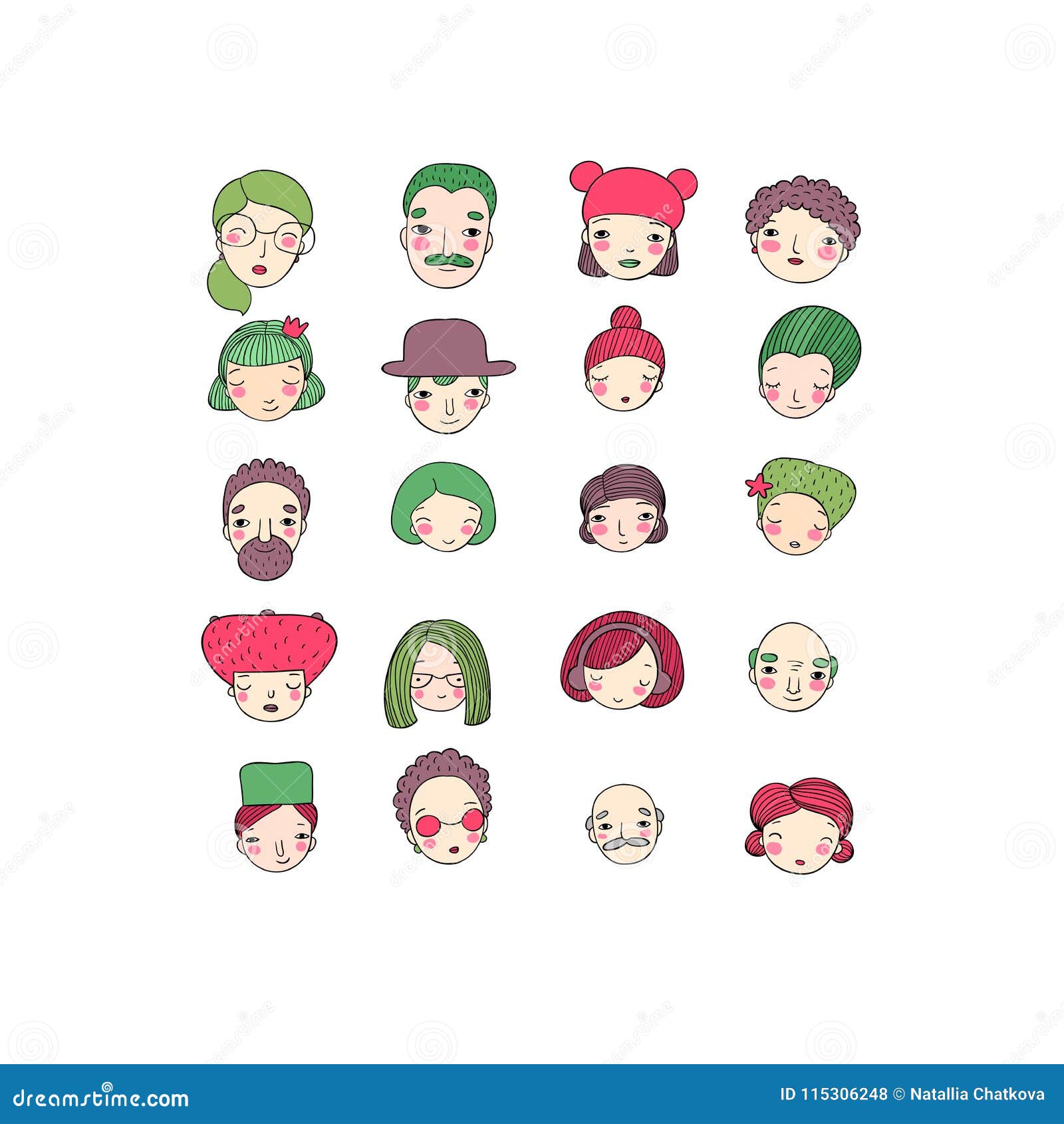 Different Faces. Hand Drawing Isolated Objects Stock Vector ...