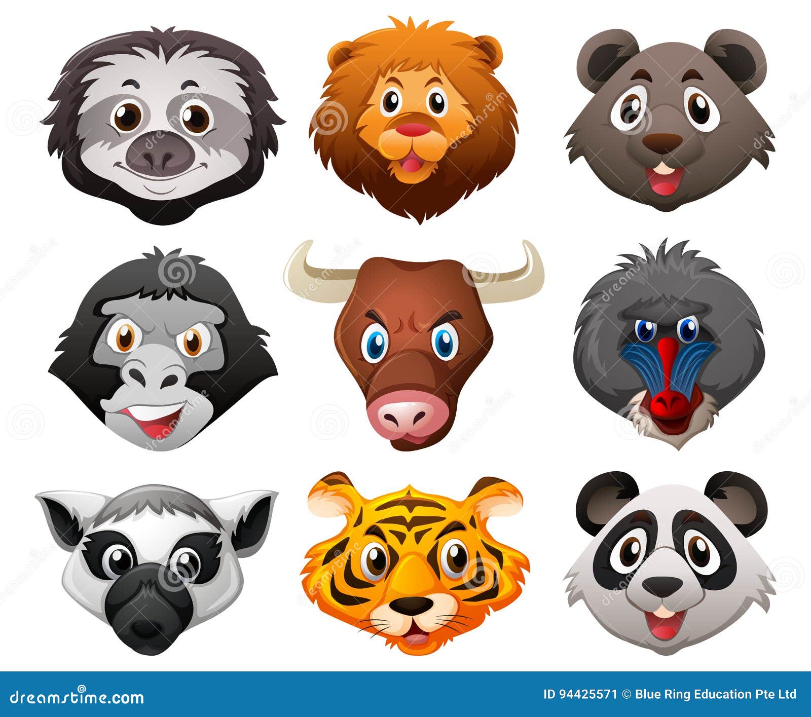 Different Faces of Wild Animals Stock Vector - Illustration of mammal ...