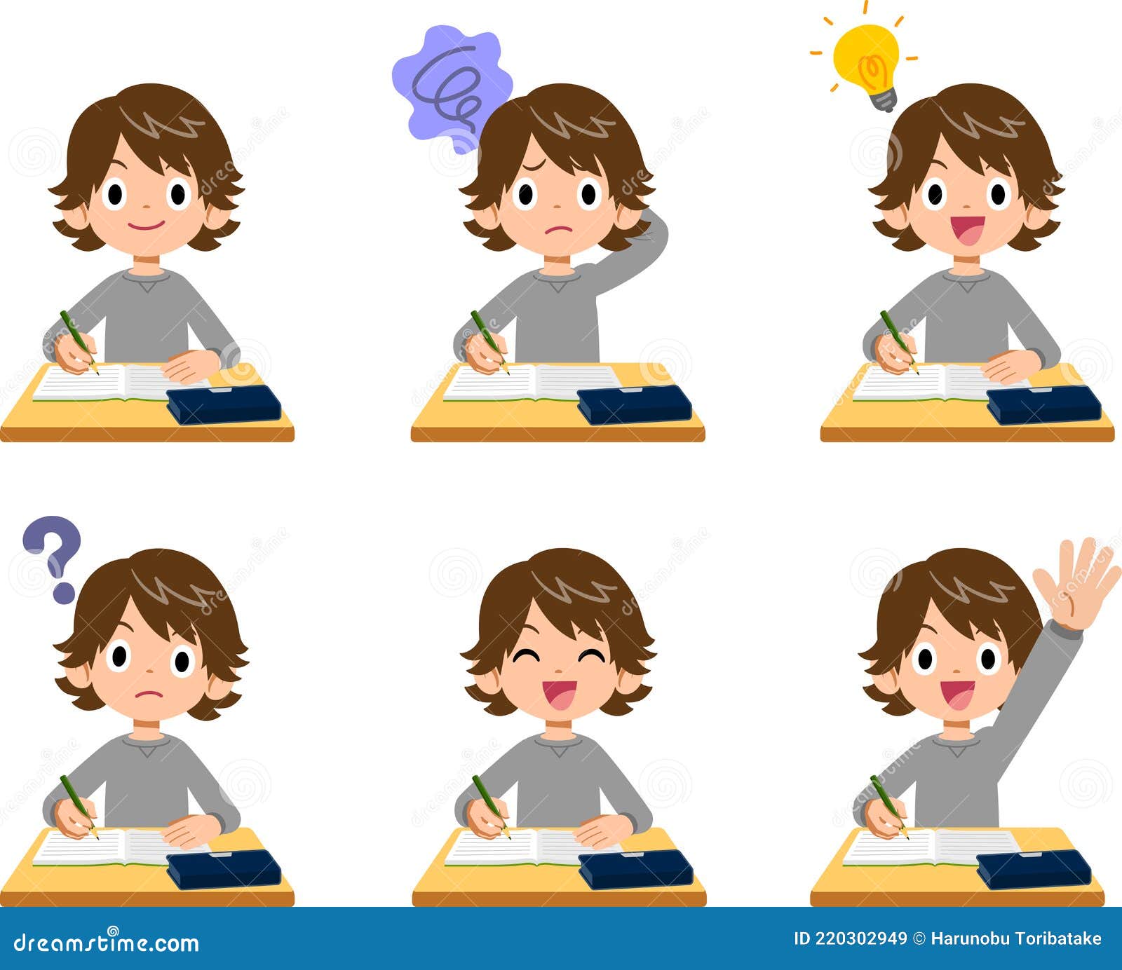 6 Different Facial Expressions And Gestures For Boys Taking Classes ...