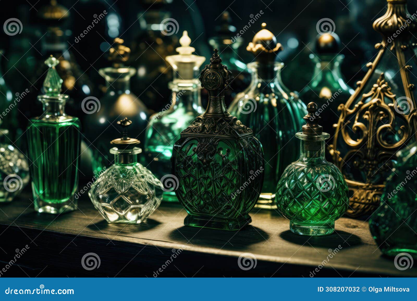 Different Fancy Glass Perfume Bottles, Generative AI Stock Illustration ...