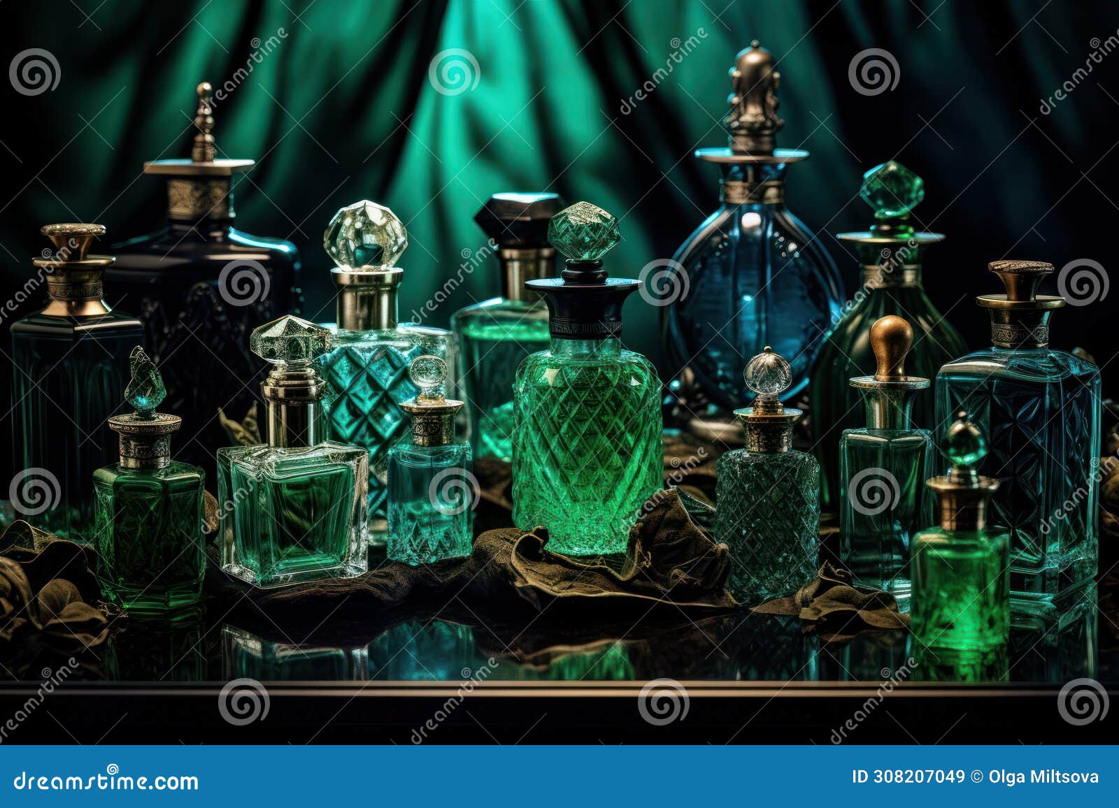 Different Fancy Glass Perfume Bottles, Generative AI Stock Illustration ...