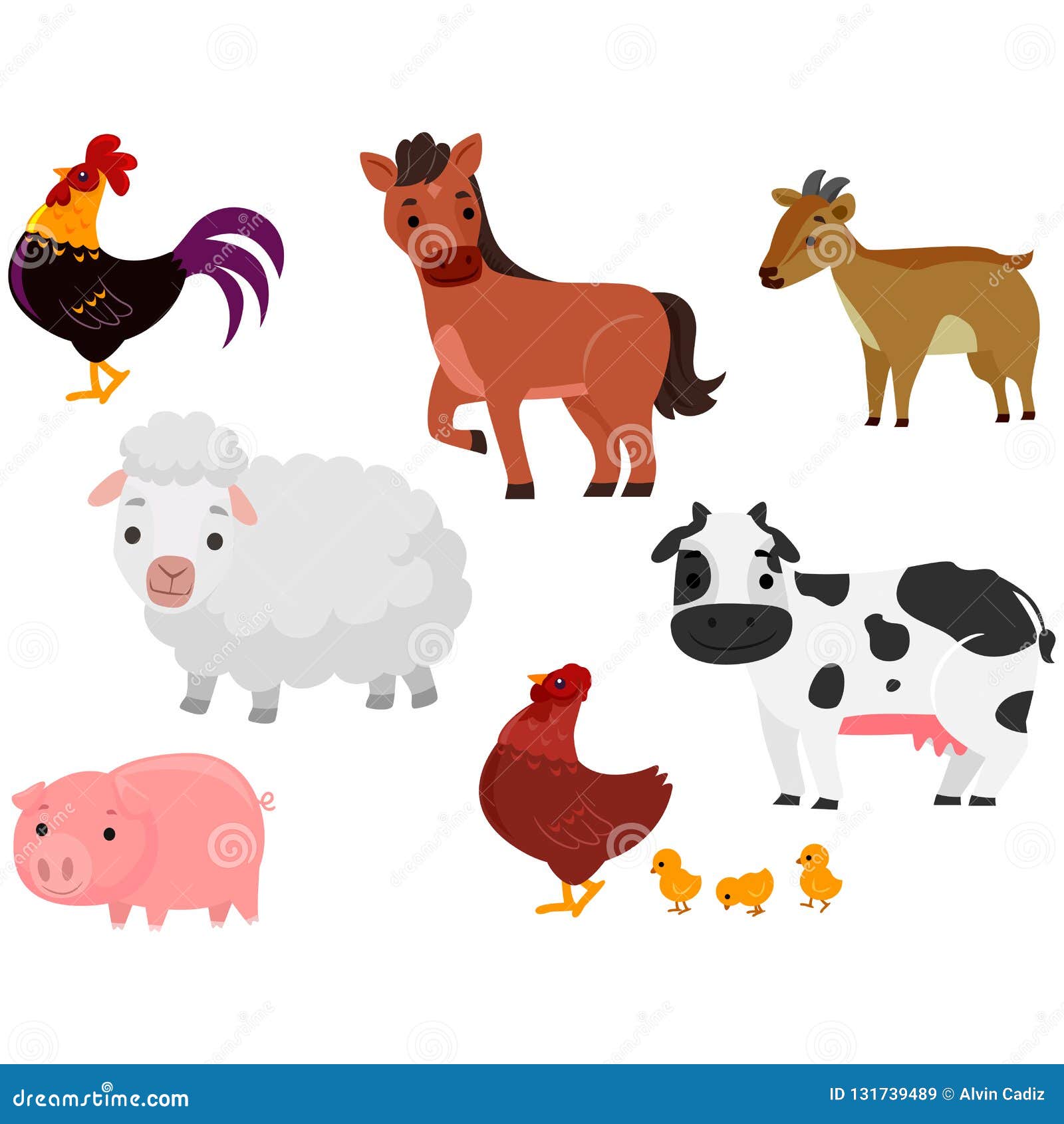 Different Farm Elements Set, Farm Animals, Wind Turbine, Barn, Silo ...