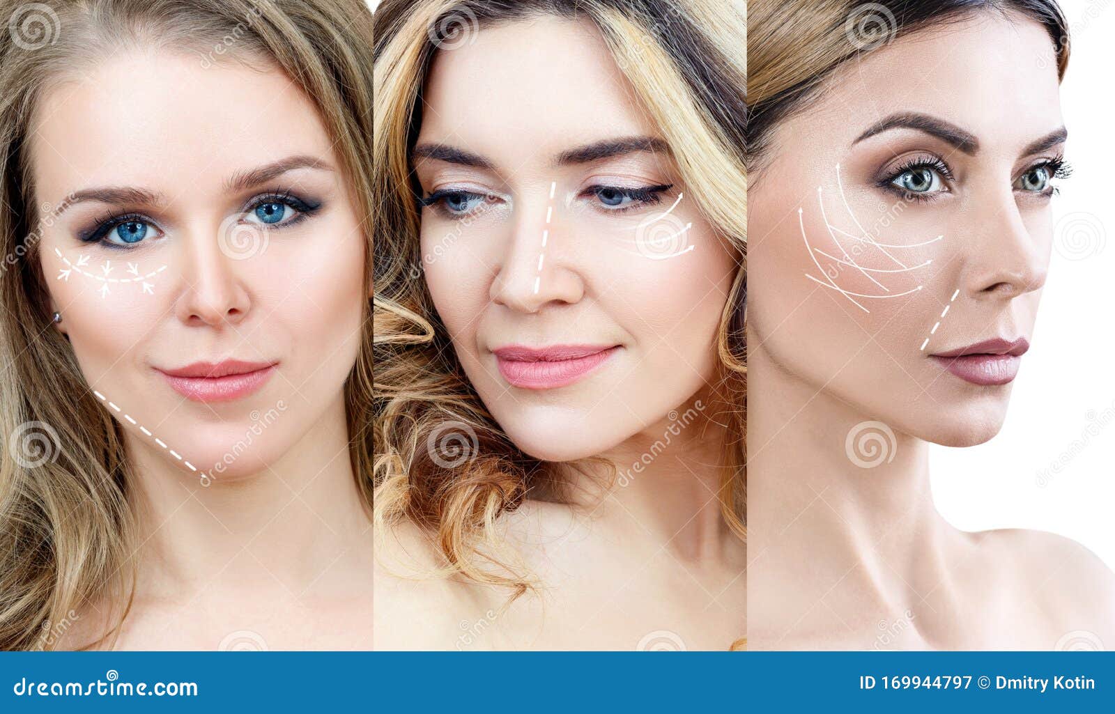 Different Female Faces with Lifting Arrows. Stock Image - Image of ...