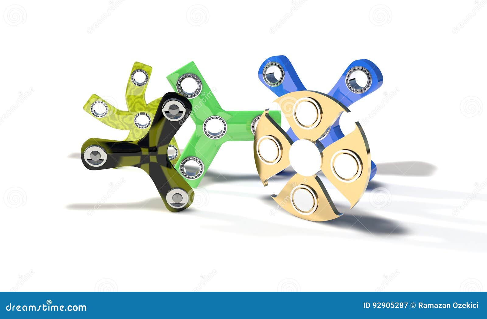 Different Fidget Spinners of Background, 3d Render Stock Illustration ...