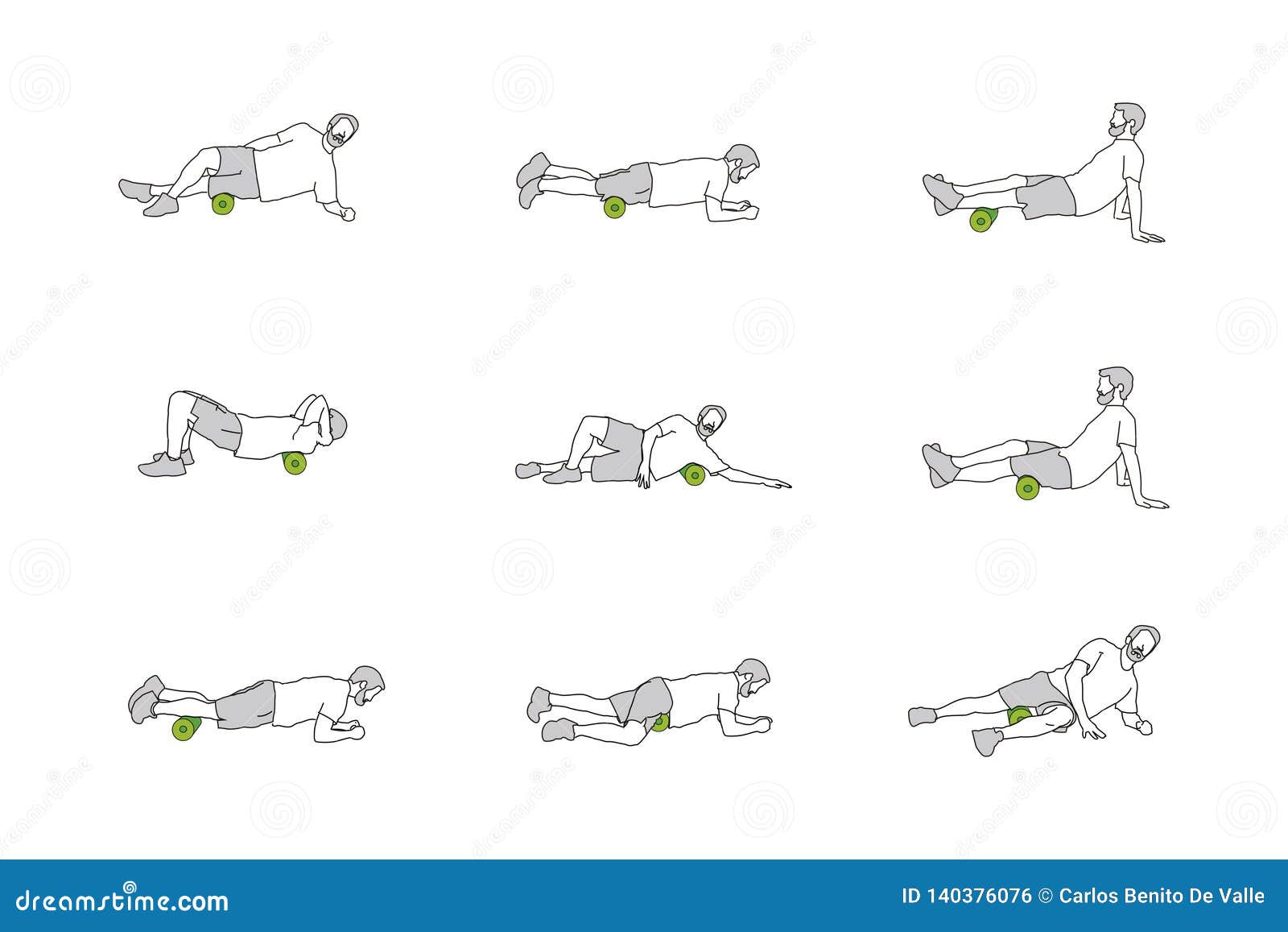 Different Figures Of Person Training With Foam Roll Vector Illustration ...