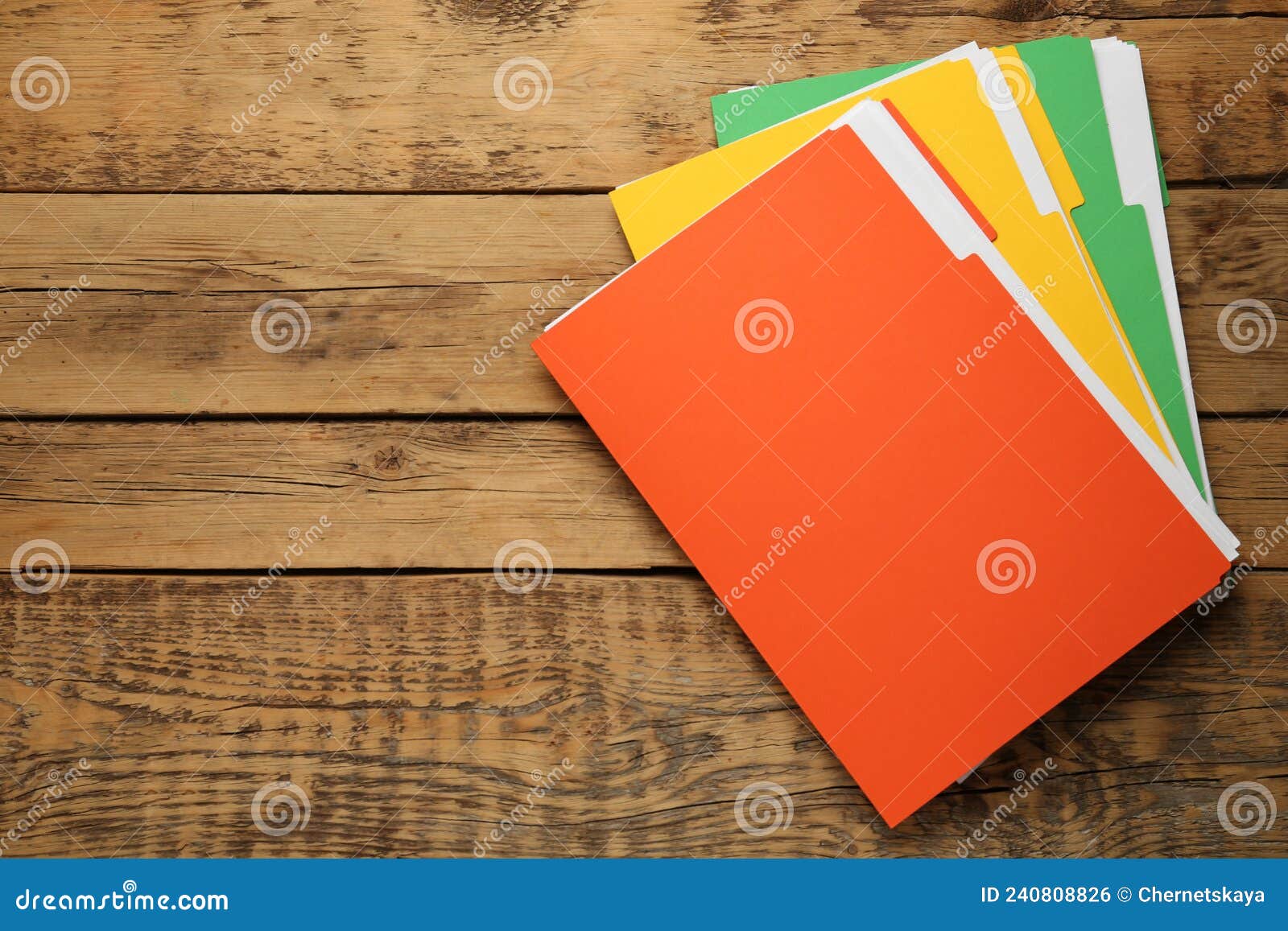 Different Files with Documents on Wooden Table, Top View. Space for ...