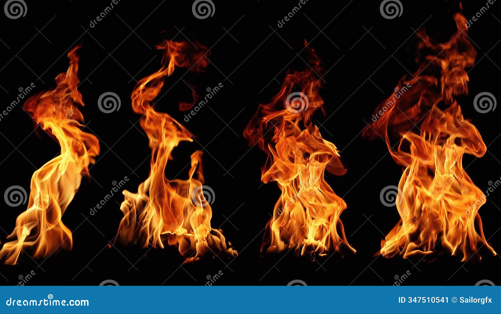 Different Fire Flames Isolated on Black Background Stock Illustration ...