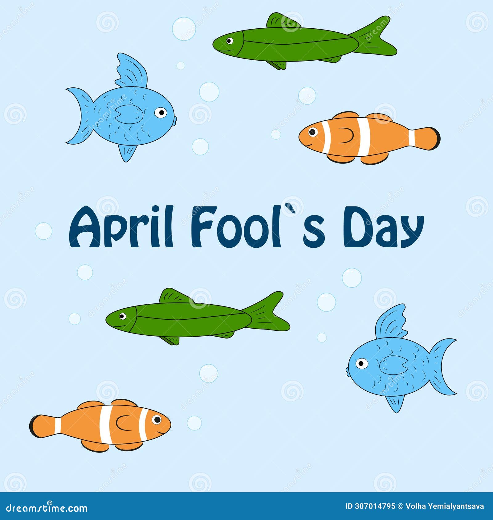 Different Fish On A Blue Background. April Fool Fish. Vector ...