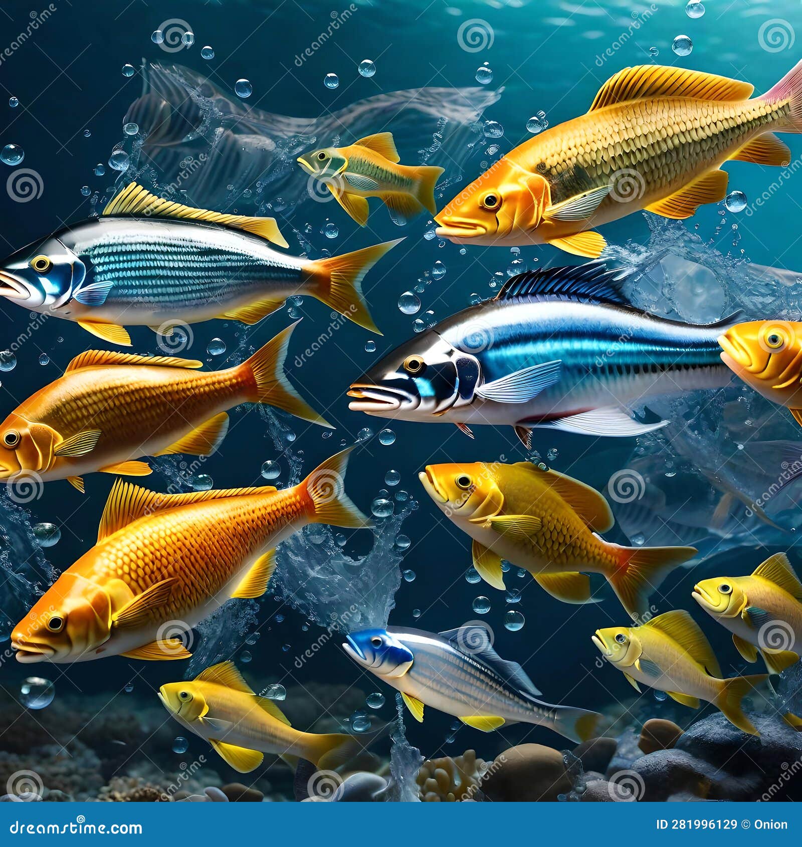 Different Fish Swimming Together - Ai Generated Image Stock ...