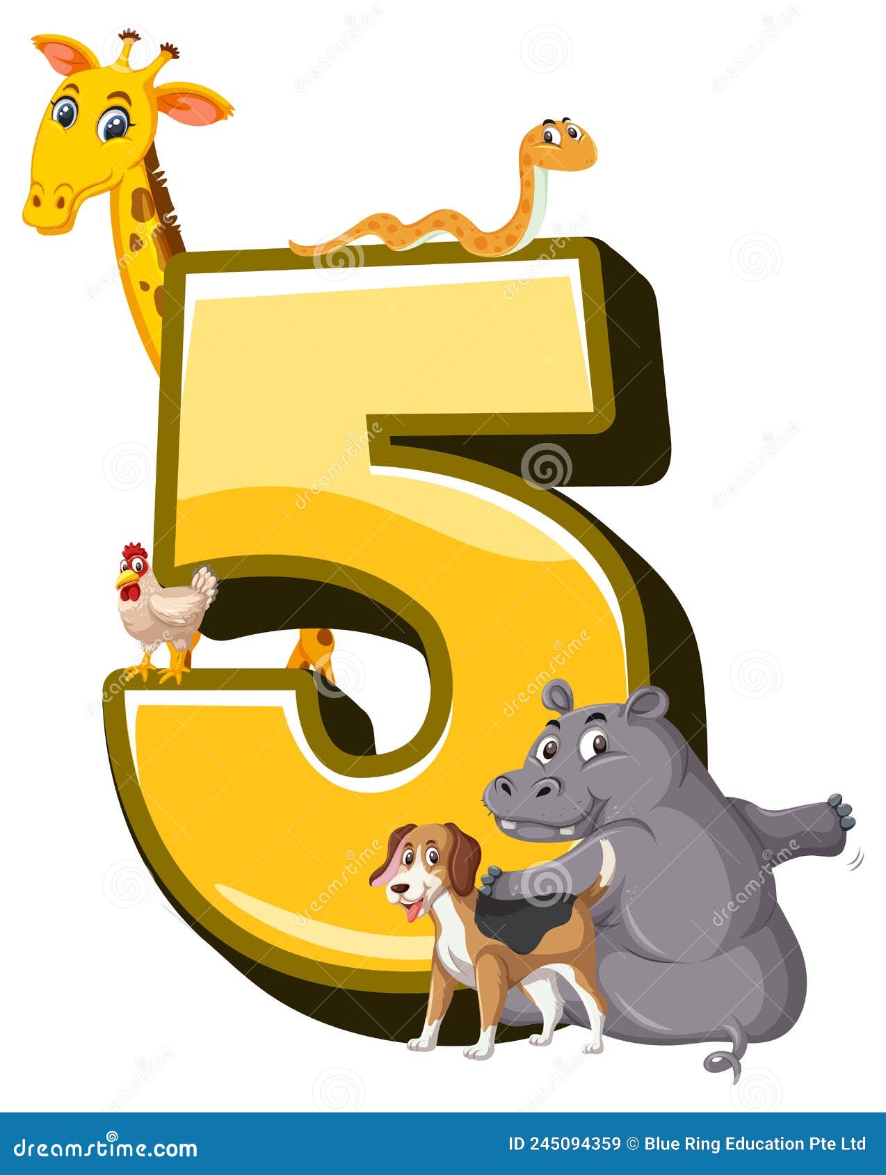 Different Five Animals Attached To Number Five Stock Vector ...