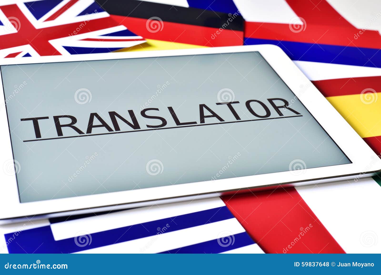 Different Flags and the Word Translator in the Screen of a Table Stock ...