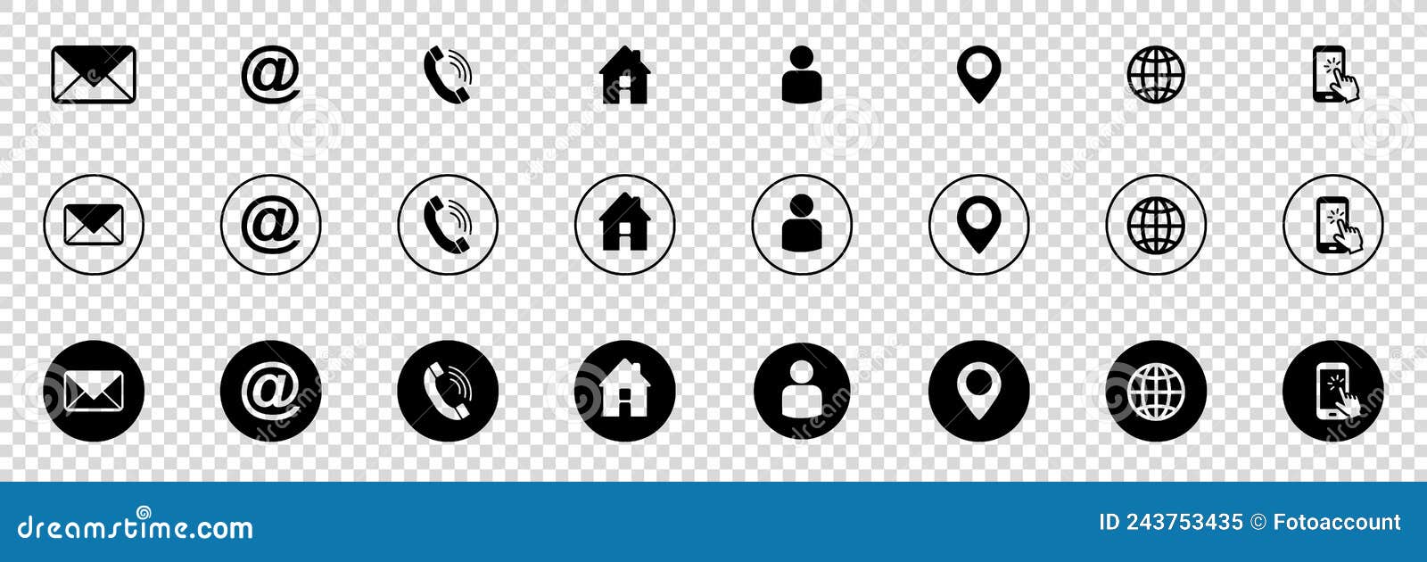 Different Flat Contact Buttons - Vector Illustrations Set Isolated on ...