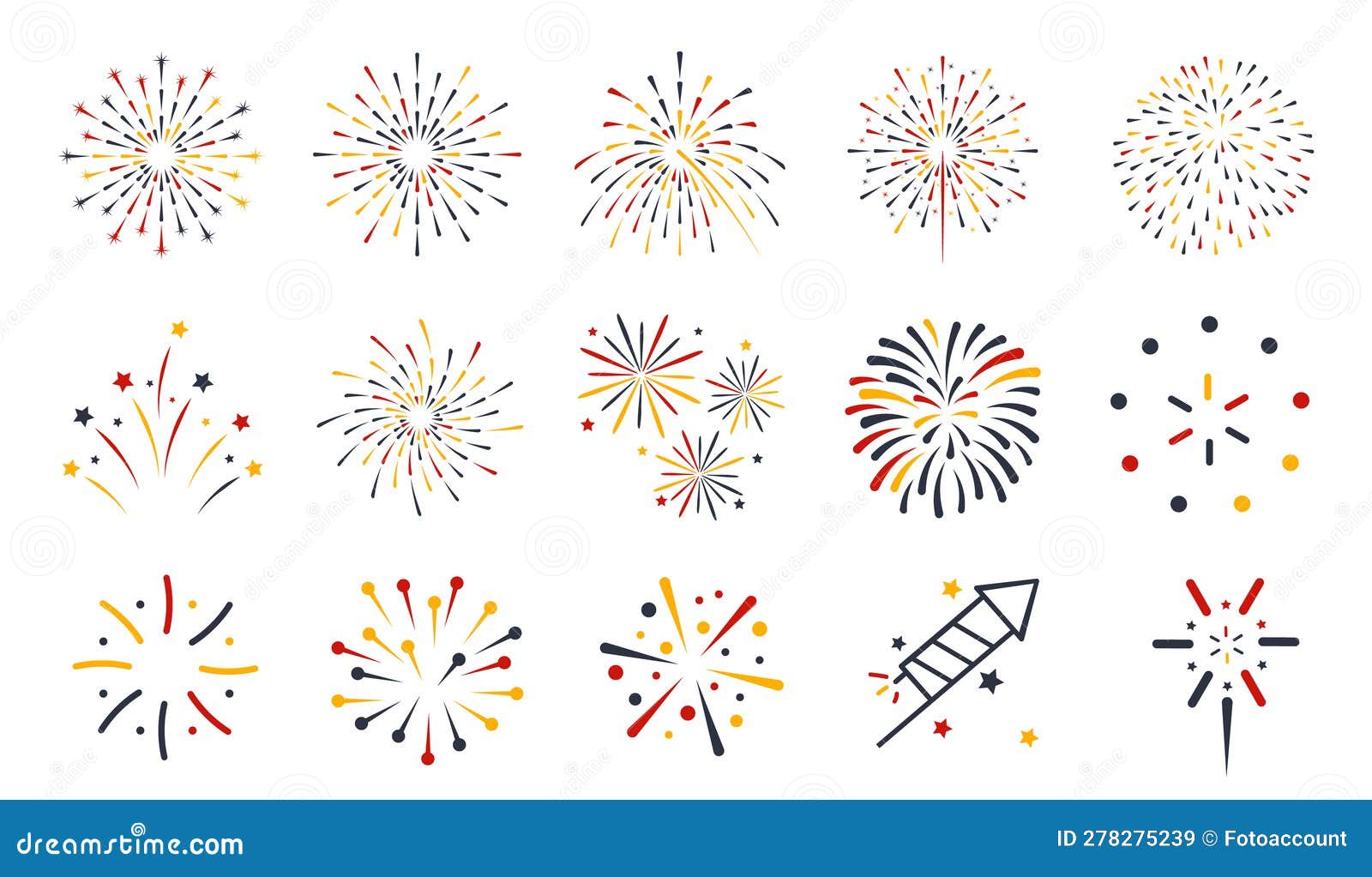 Different Flat Firework Icons - Colorful Vector Illustrations Isolated ...