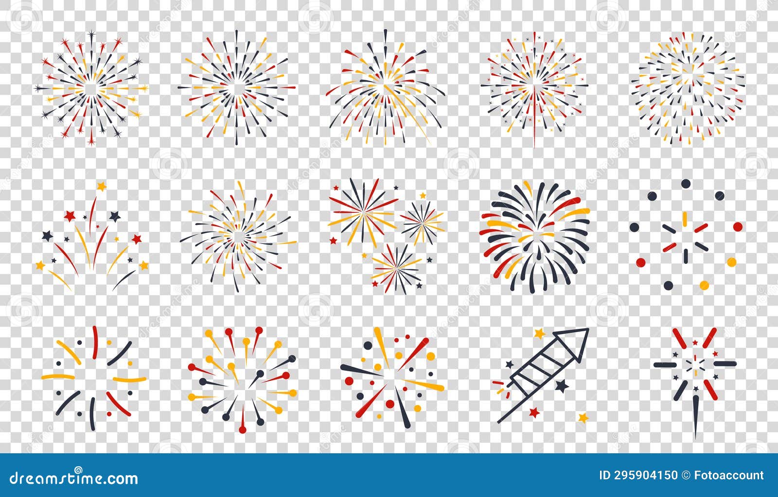 Different Flat Firework Icons Set - Colorful Vector Illustrations ...