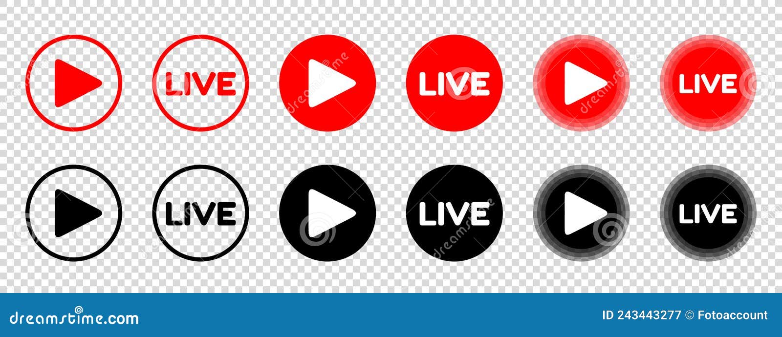 Different Flat Live Buttons - Vector Illustrations Set Isolated on ...
