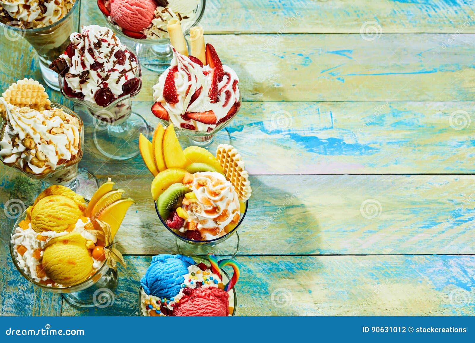 Different Flavor Ice Cream Sundaes Stock Photo - Image of shop ...