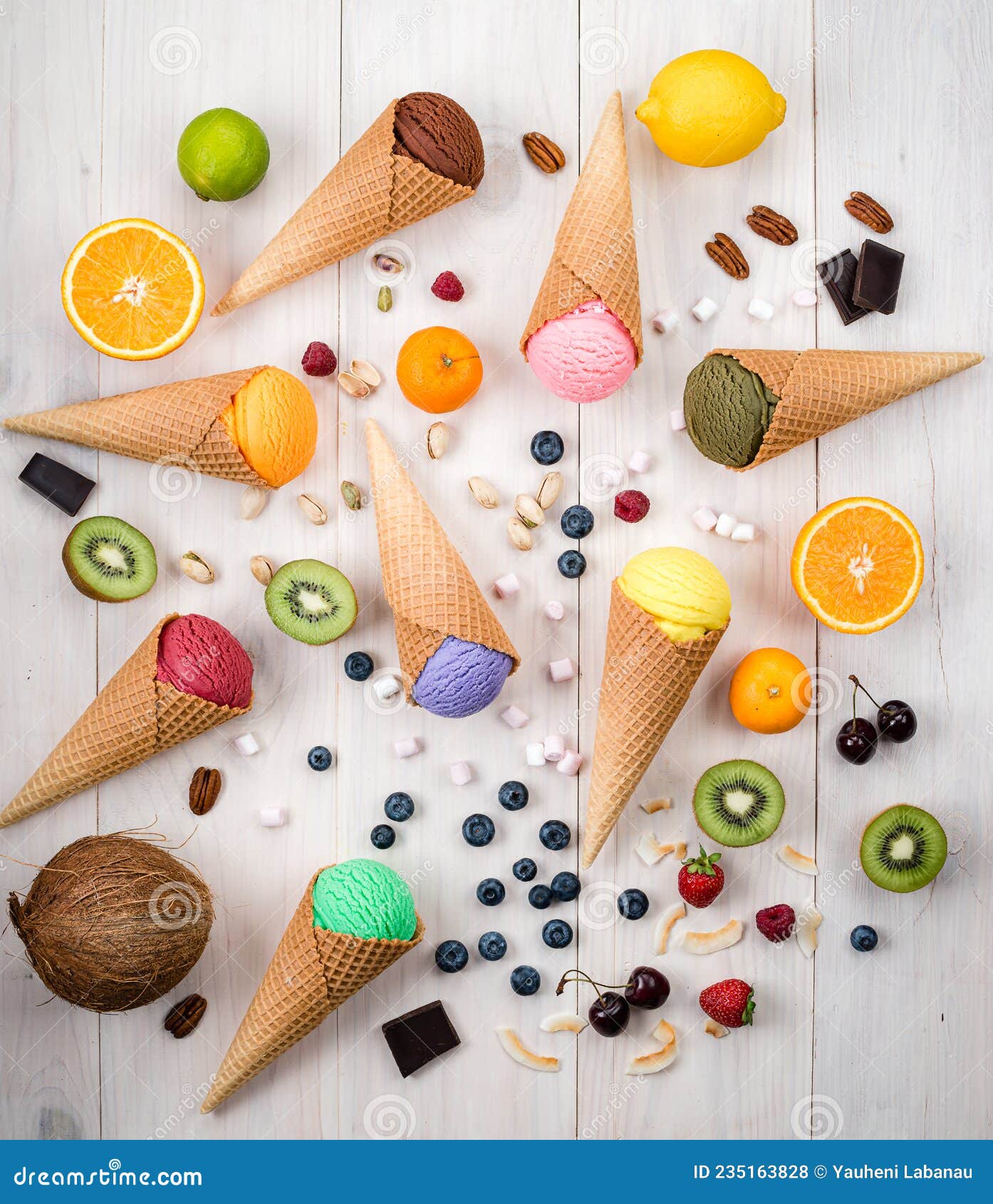 Different Flavor Ice Creams With Cone, Ice Cream Scoops Of Different ... Different Flavor Ice Creams With Cone, Ice Cream Scoops Of Different ...
