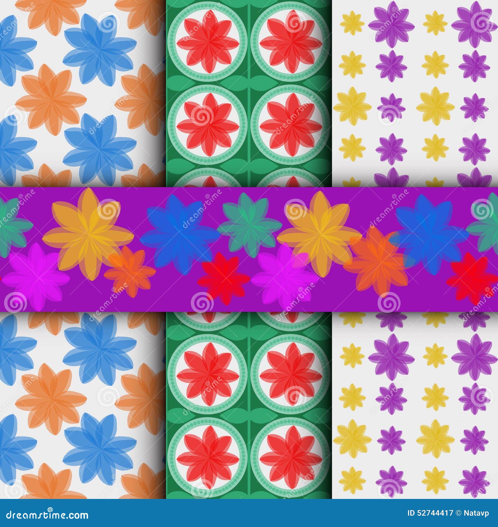 3 Different Flower Vector Seamless Patterns Stock Vector - Illustration ...