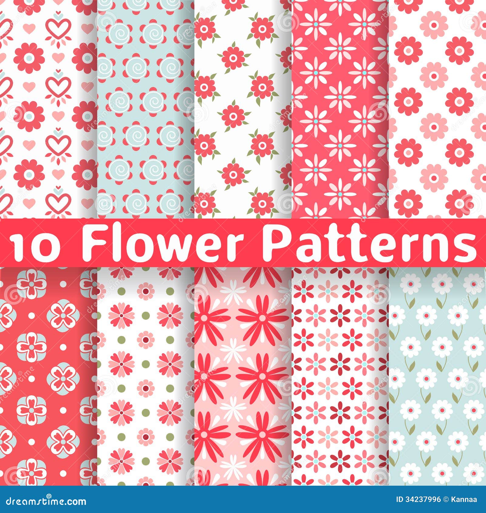 Different Flower Vector Seamless Patterns Stock Vector - Illustration ...