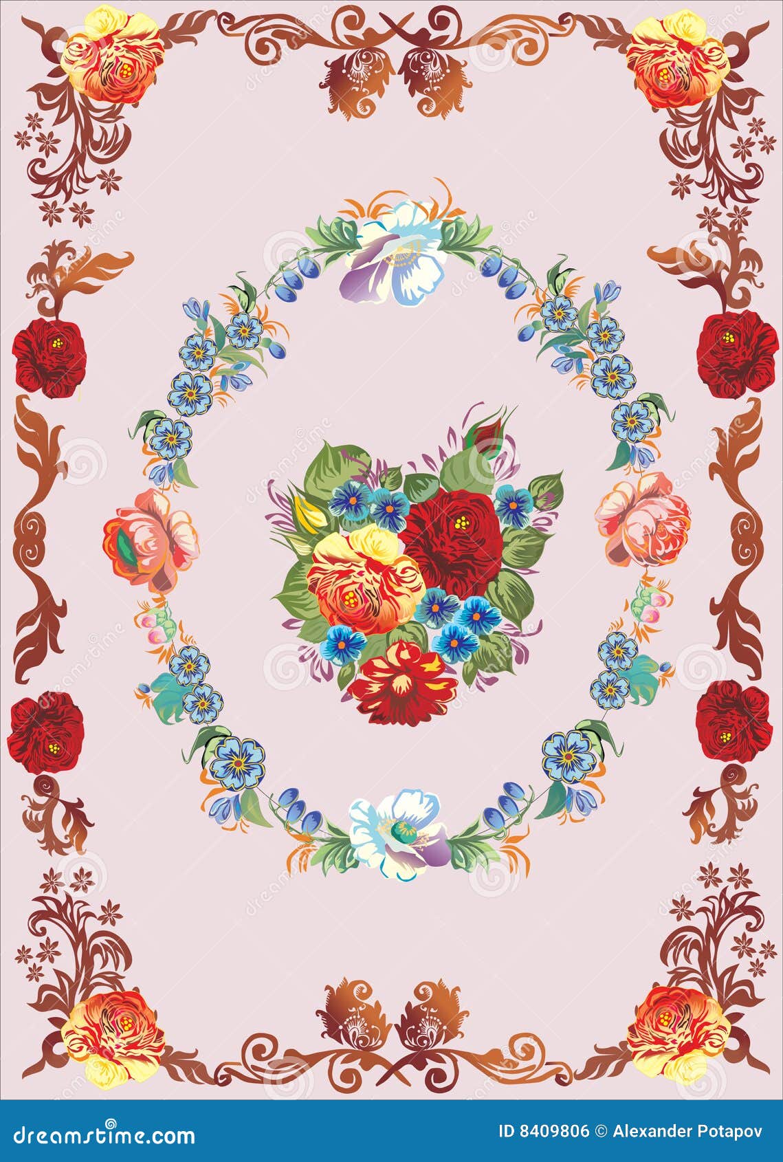Different Flowers Frame on Pink Stock Illustration - Illustration of ...